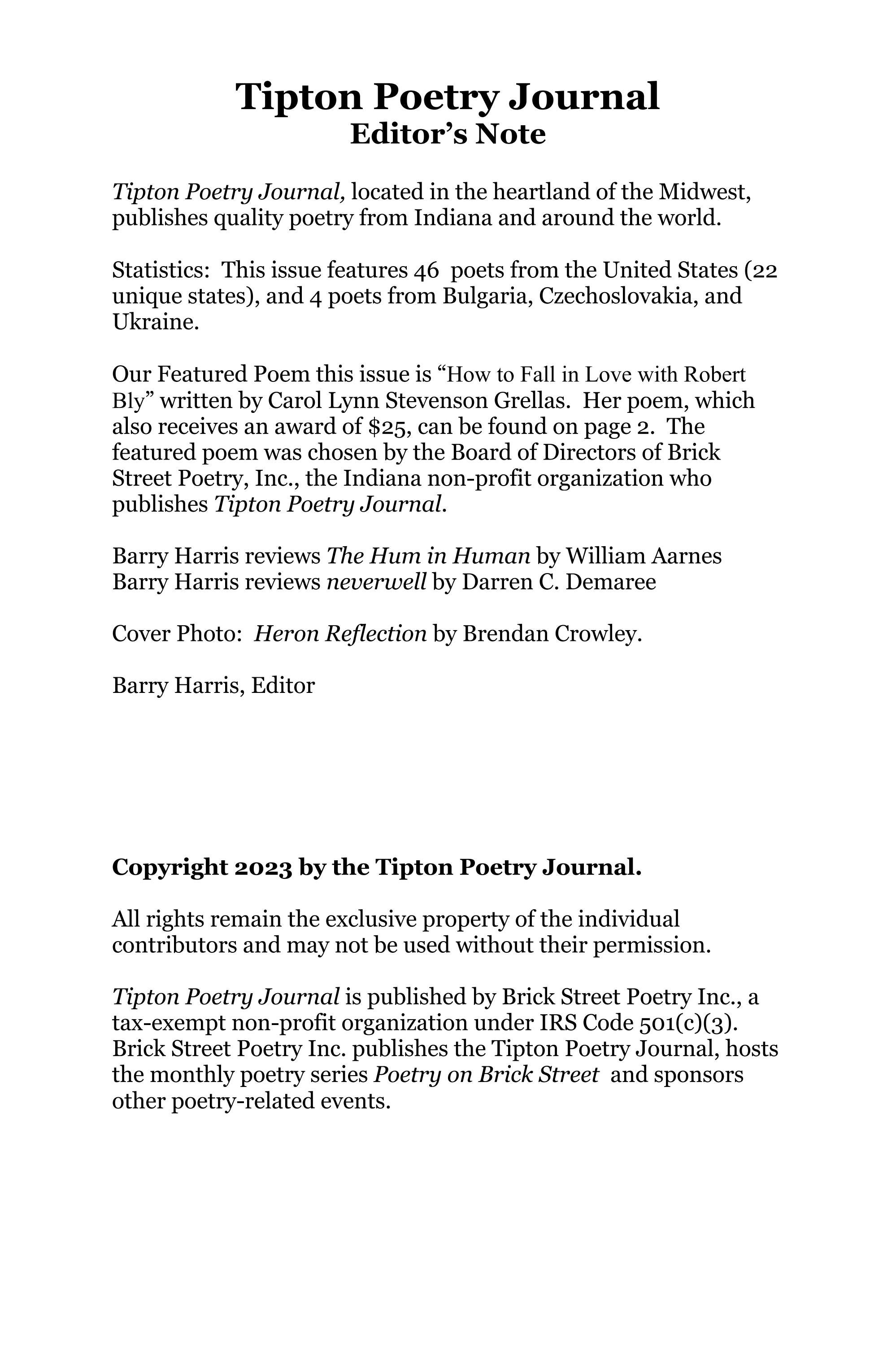 Tipton Poetry Journal #57 - Summer 2023 by Tipton Poetry Journal - Issuu