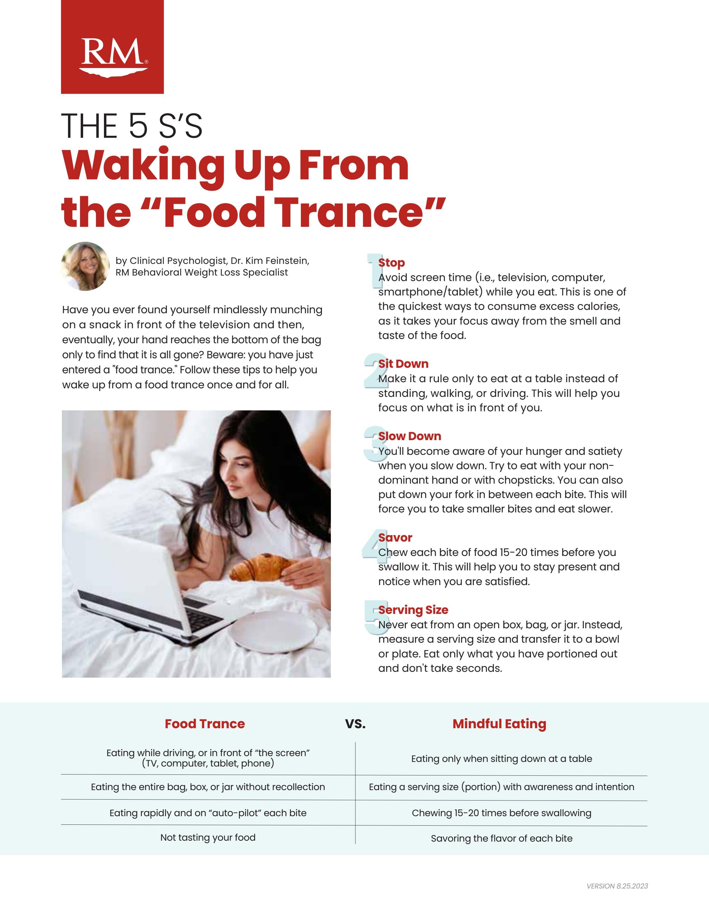 The 5 S’s Waking Up From the “Food Trance” Handout by Red Mountain ...
