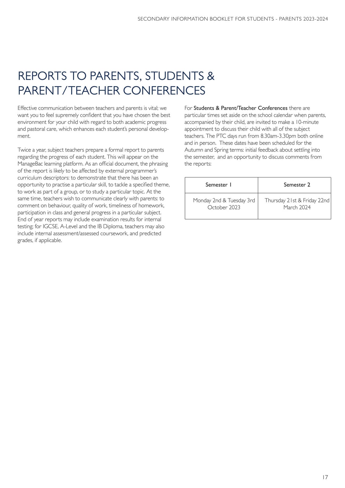 Secondary Information Booklet for Students - Parent 2023-2024 by rgs.vn ...