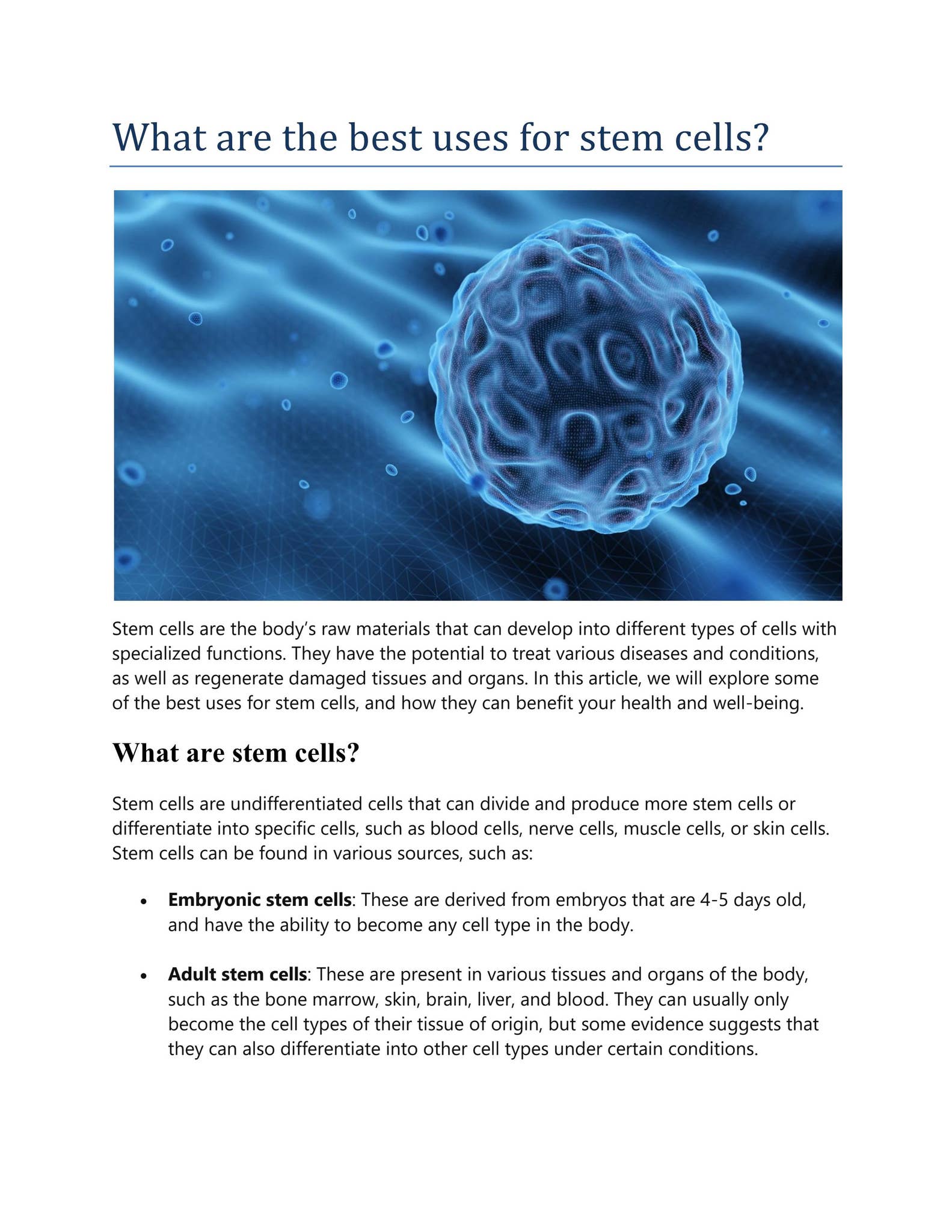 What are the best uses for stem cells? by sanjoydebnath1 - Issuu