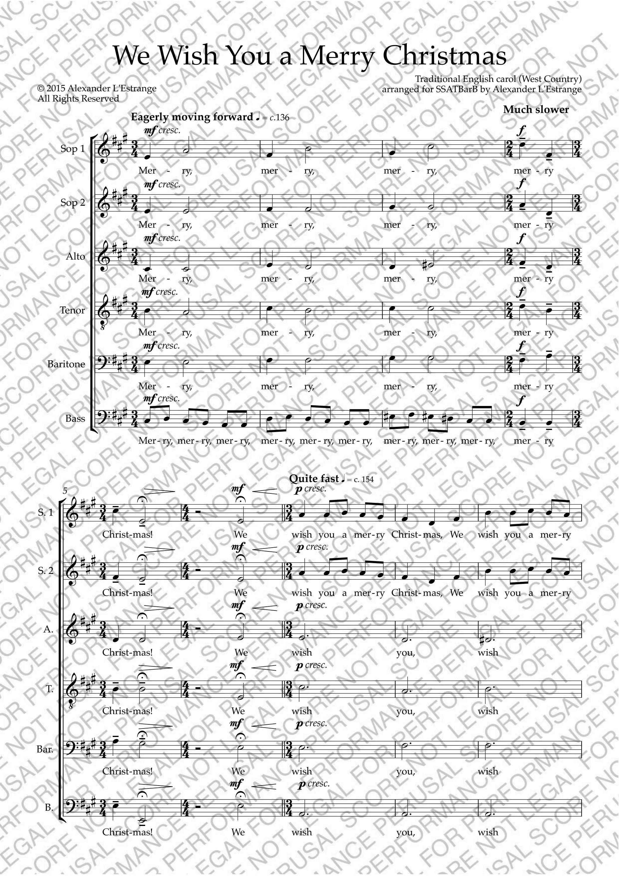 We Wish You A Merry Christmas (mixed voices) arranged by Alexander L ...