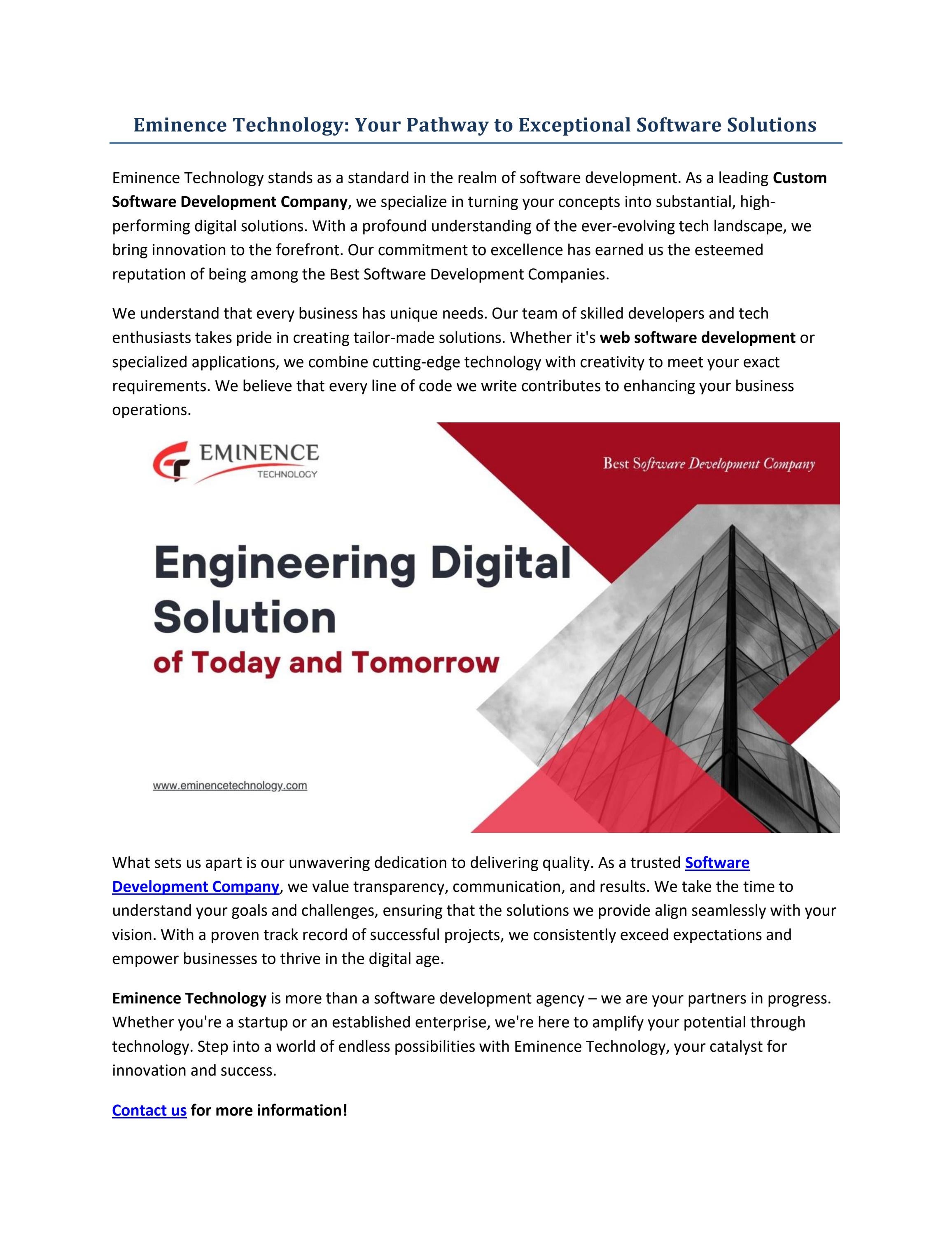 Eminence Technology: Your Pathway to Exceptional Software Solutions by Eminence Technology - Issuu