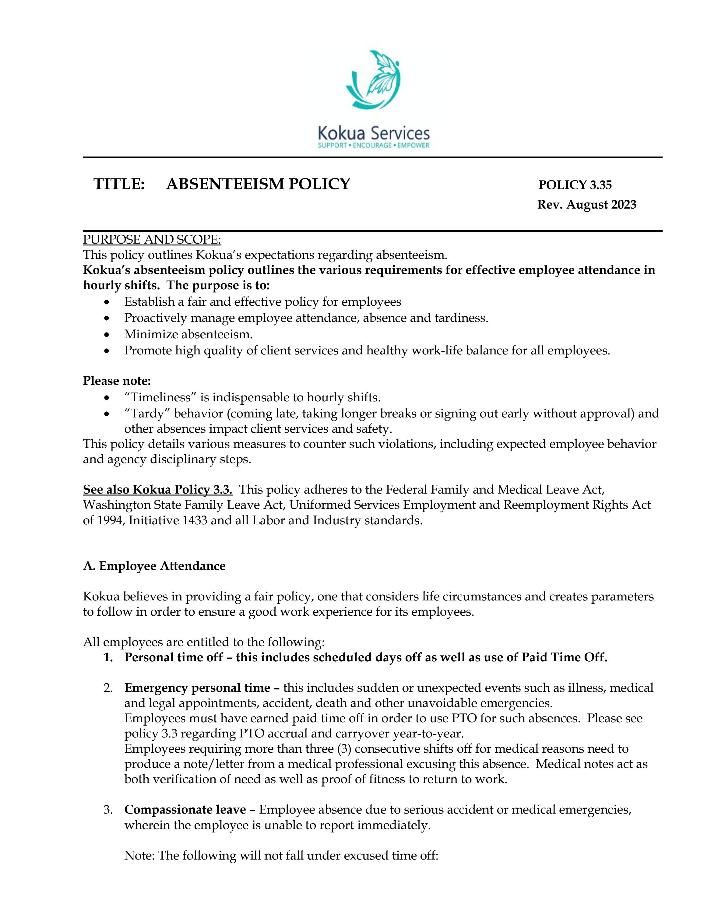 Policy 3.35 Absenteeism by kokuaWA - Issuu