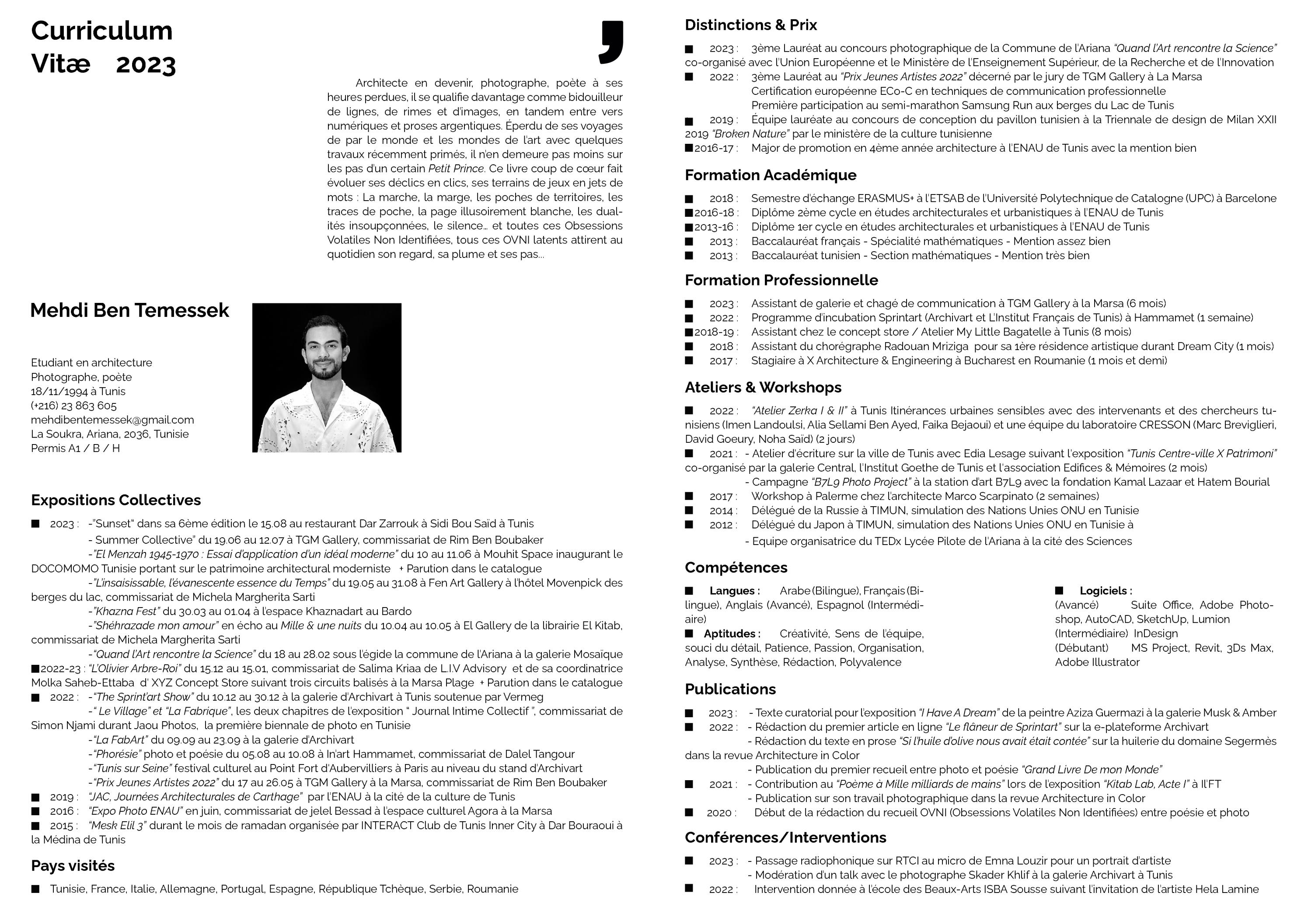 Mehdi Ben Temessek - Curriculum Vitæ FR 2023 by Mehdi Ben Temessek - Issuu