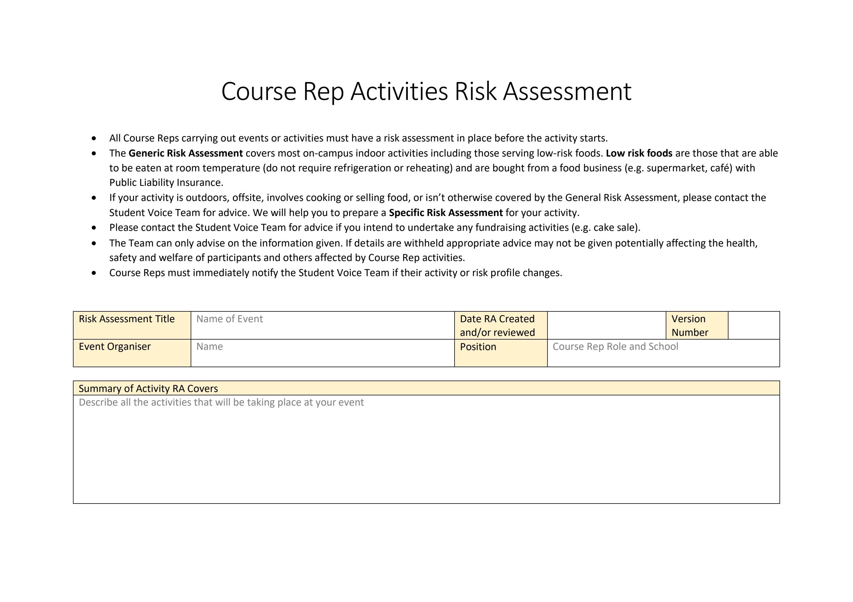 Course Rep Activities Risk Assessment by Undeb Bangor - Issuu