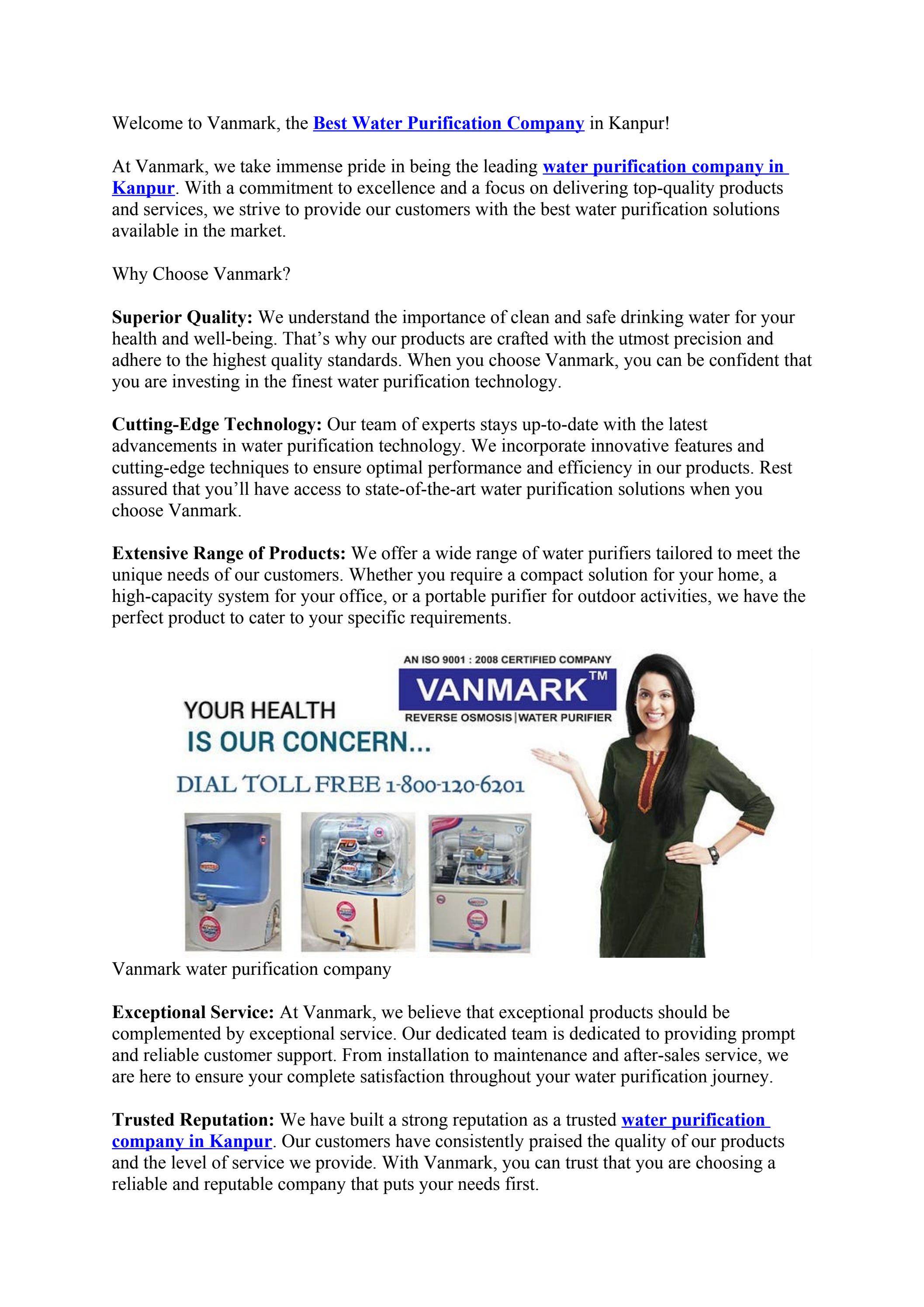 The Best Water Purification Company in Kanpur by Vanmark Water Purification Company - Issuu