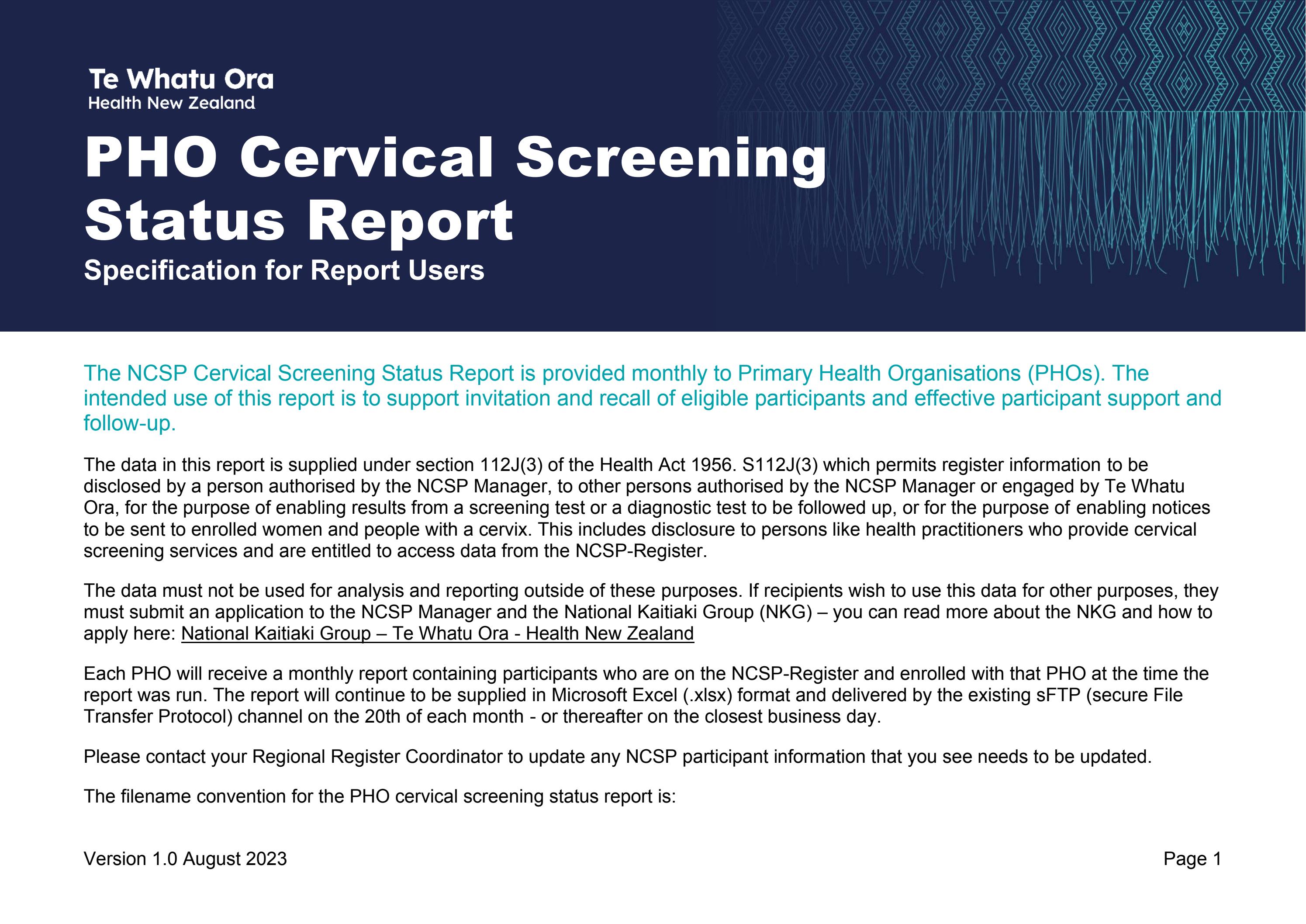 PHO Cervical Screening Status Report Specification for Users by WBOP PHO - Issuu