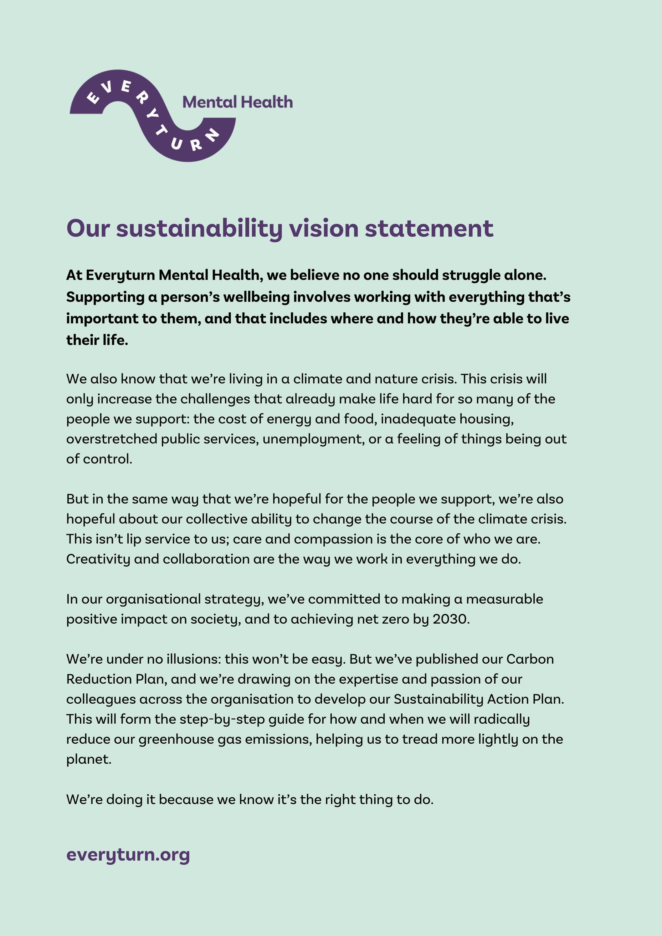 Sustainability vision statement by Everyturn Mental Health - Issuu