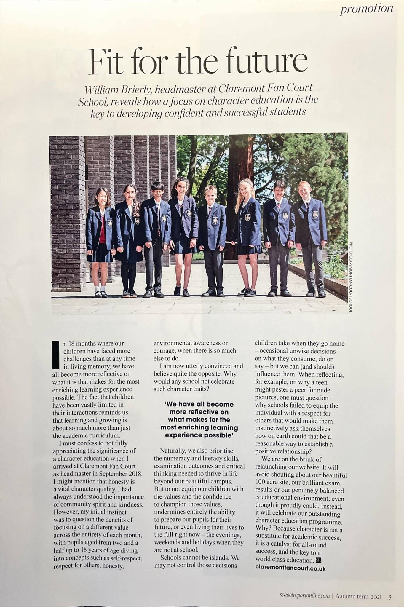 Headmaster, William Brierly, writes article for School Report Magazine ...