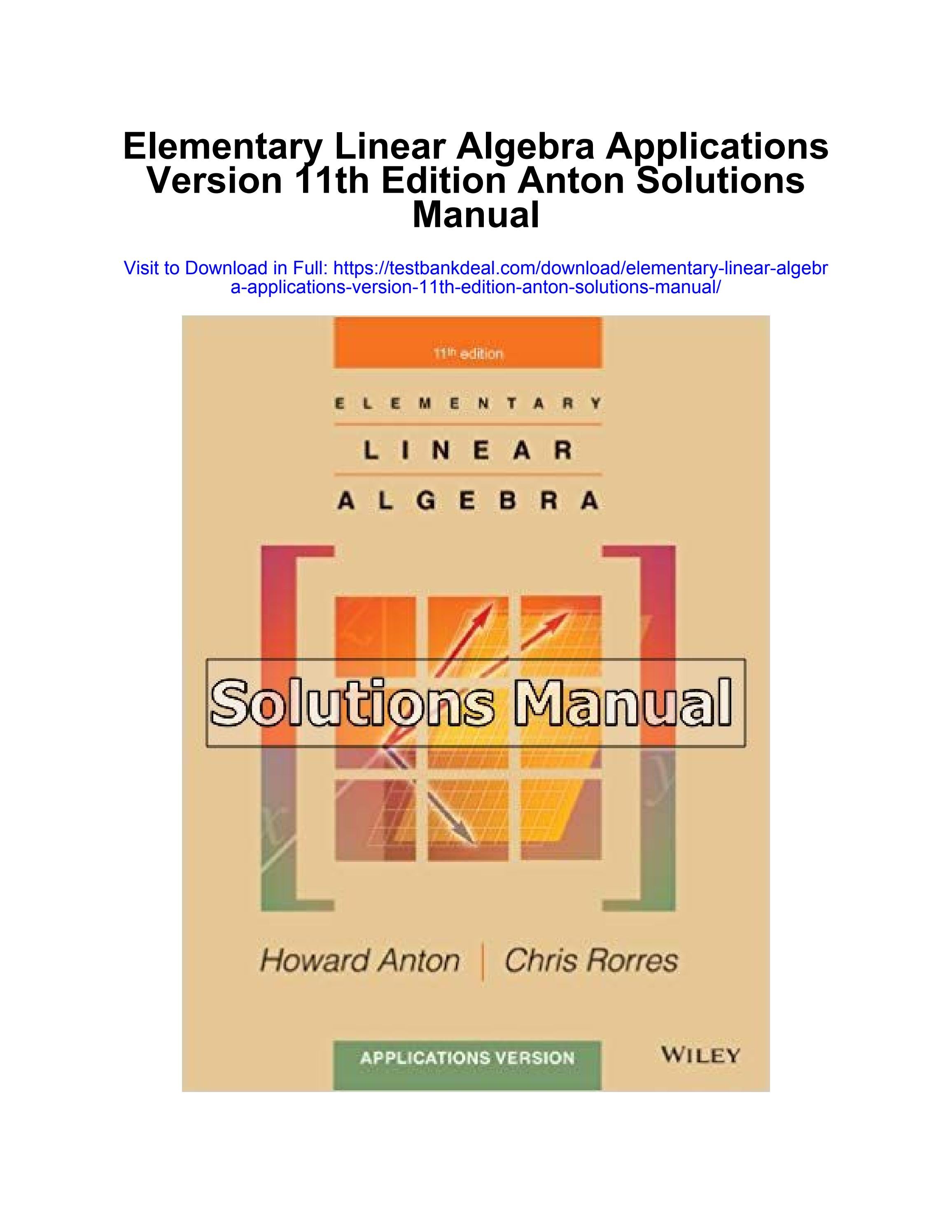 Elementary Linear Algebra Applications Version 11th Edition Anton
