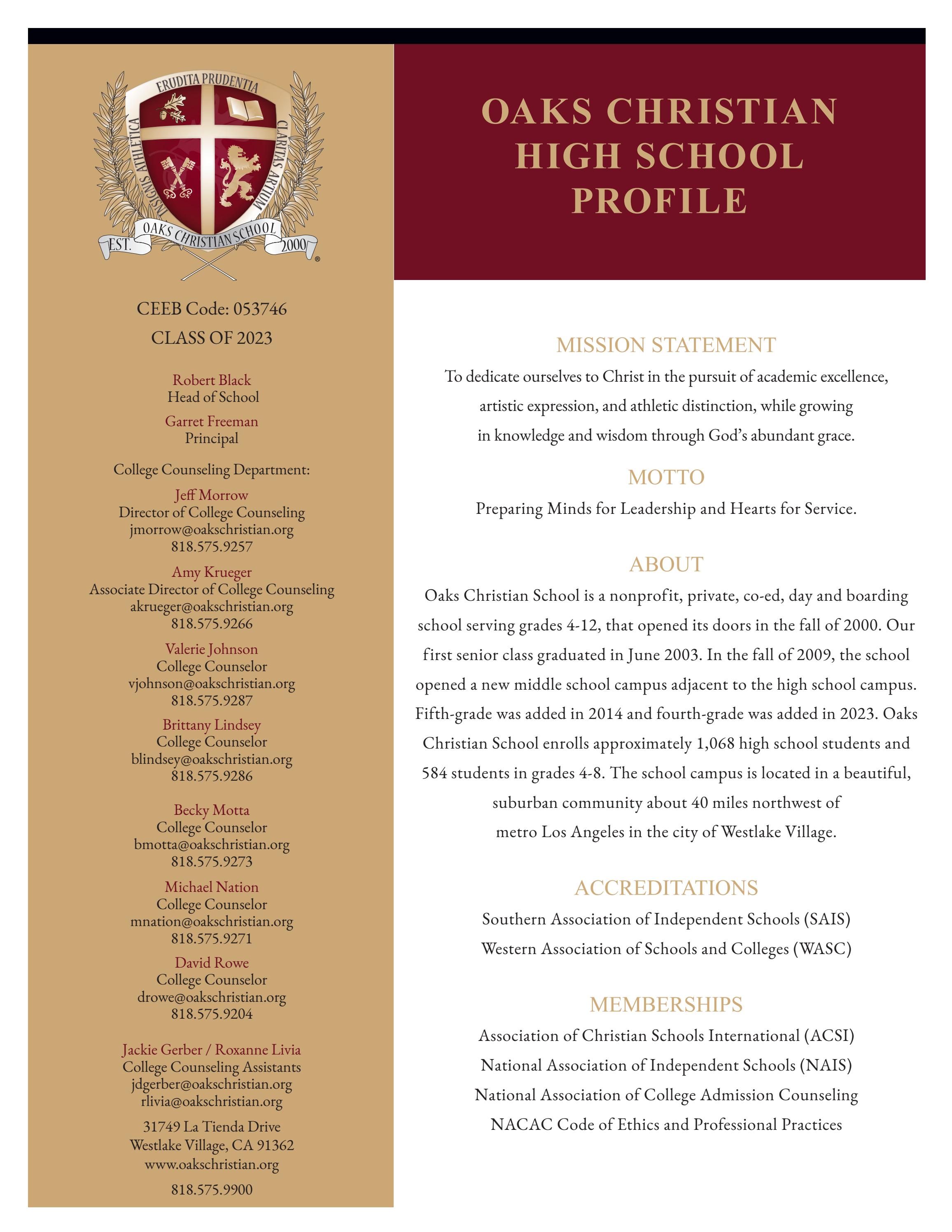 OCS High School Profile 2022-23 by Oaks Christian School - Issuu