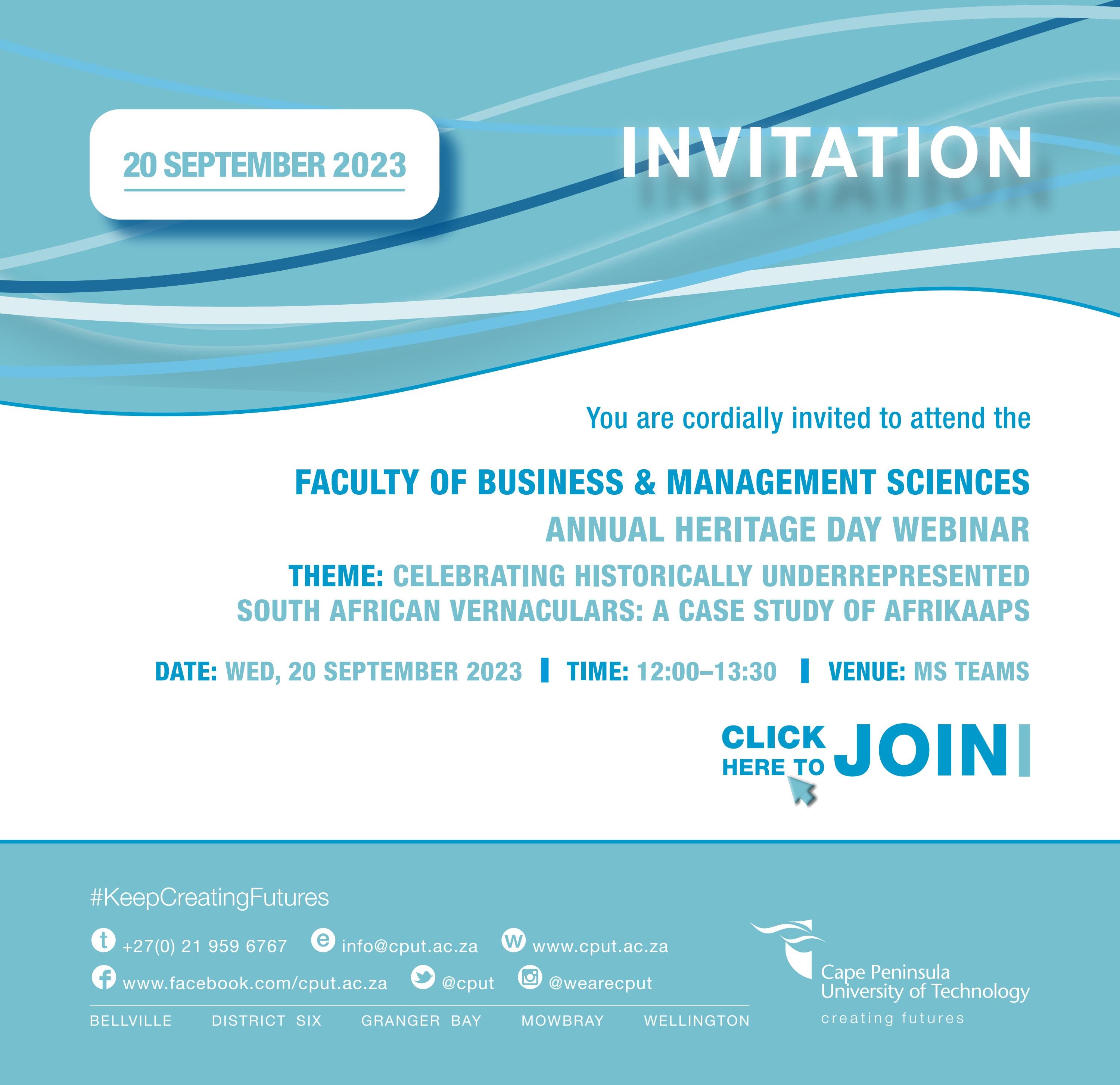 FBMS Heritage Day Webinar Invitation & Programme 2023 by Cape Peninsula ...