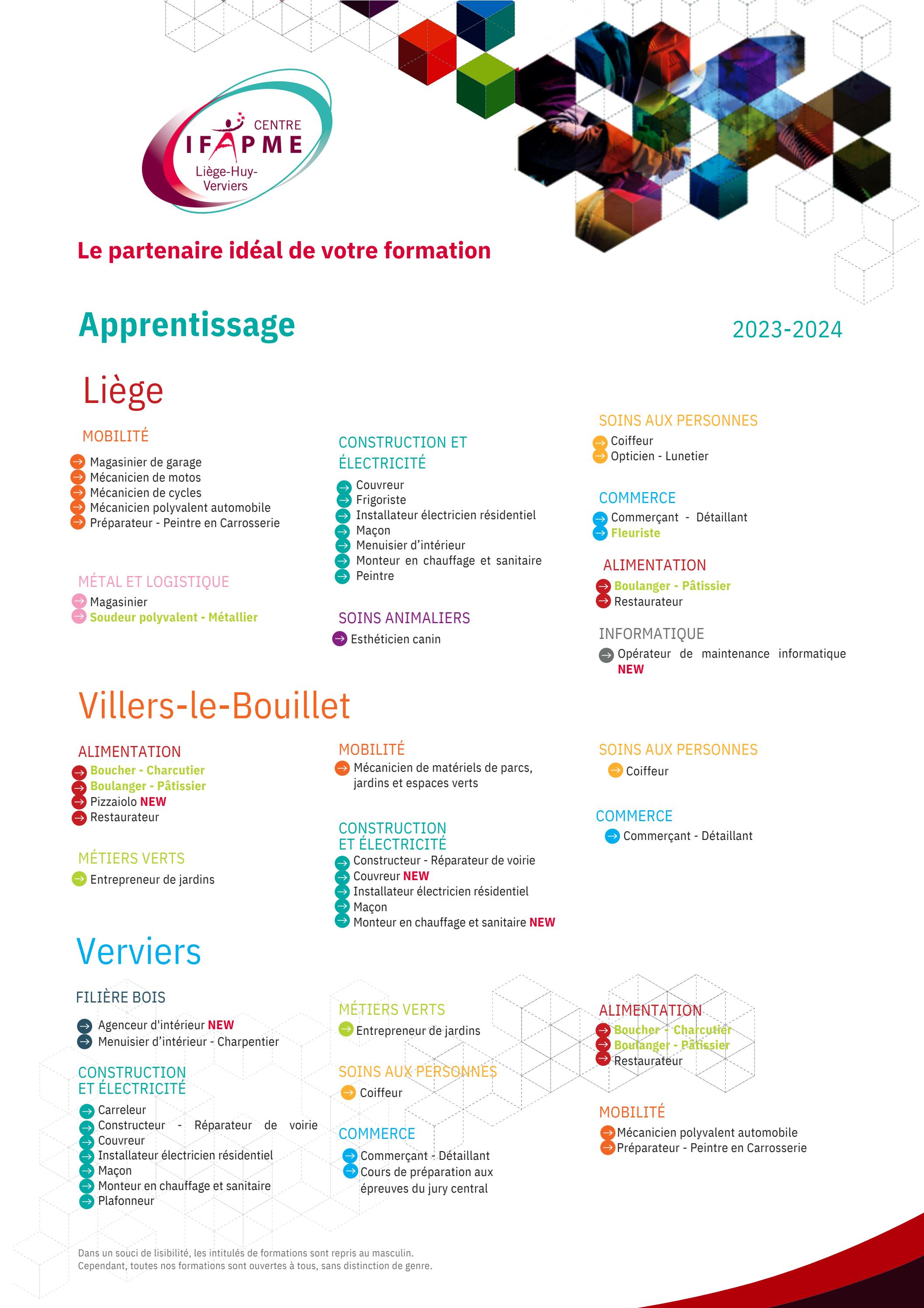 Offre de formation Apprentissage 2023-2024 by Centre IFAPME Liège-Huy ...