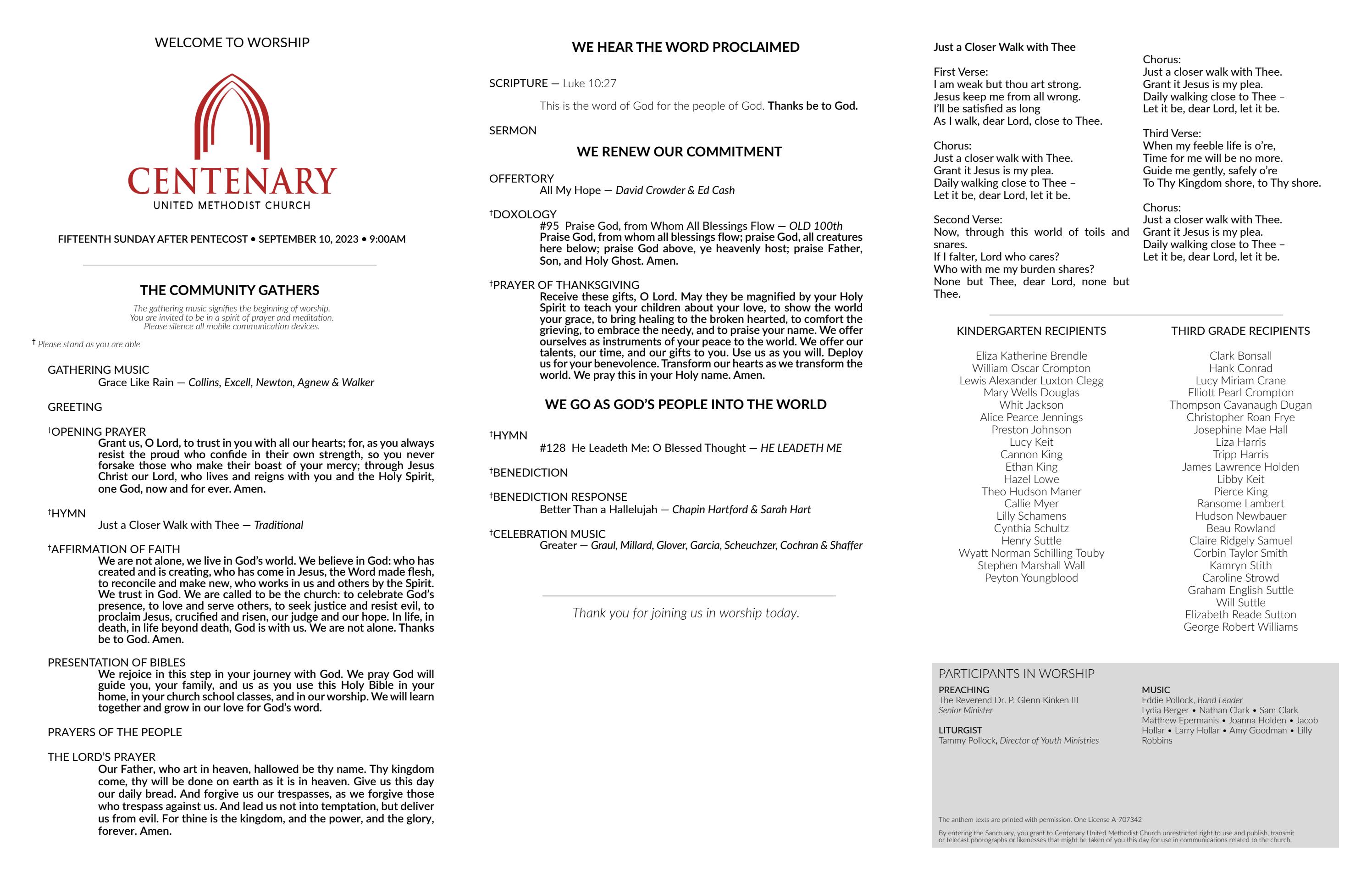 September 10, 2023 • 9am Worship by Centenary United Methodist Church ...