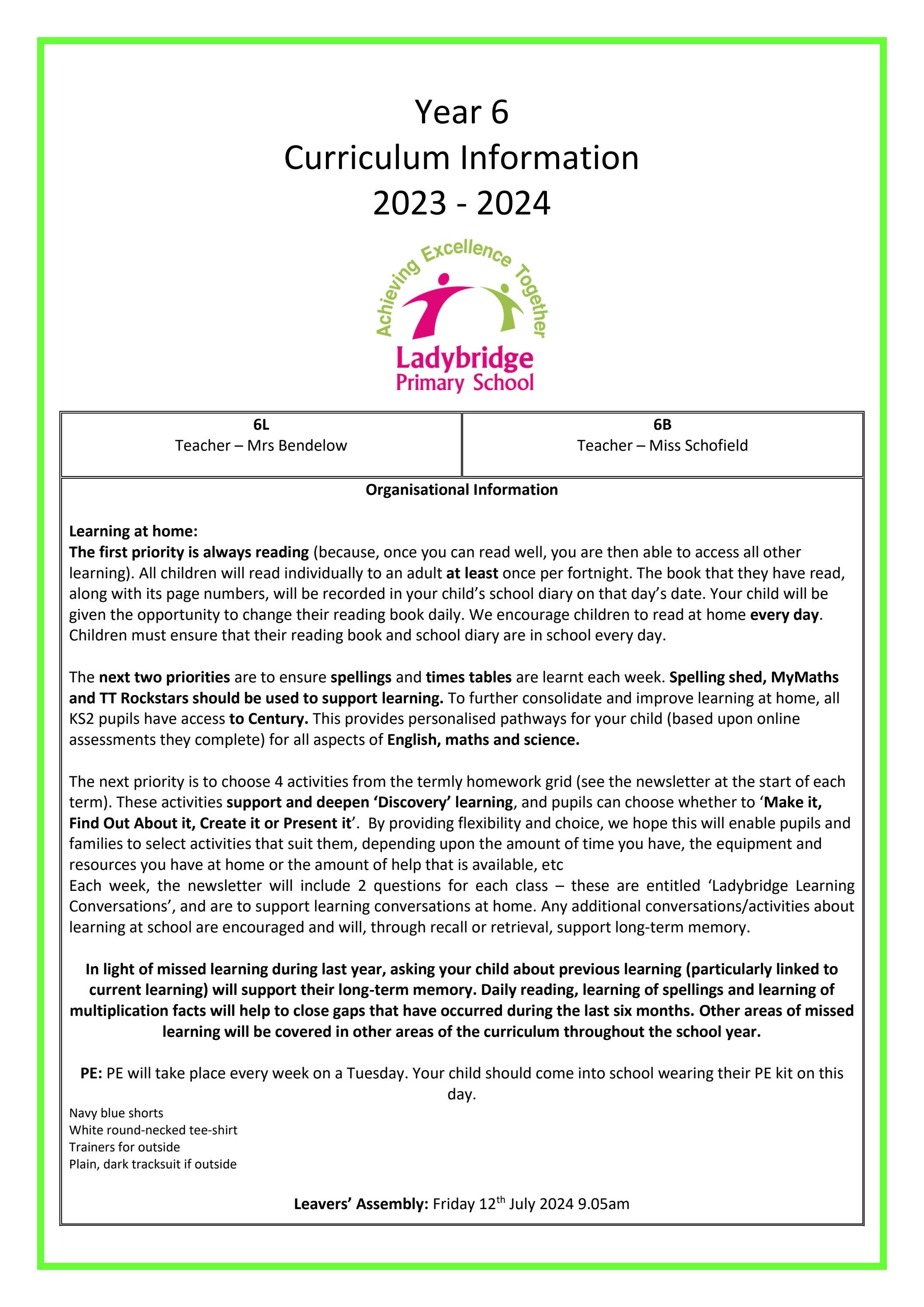 Year 6 Curriculum Information by Schudio - Issuu