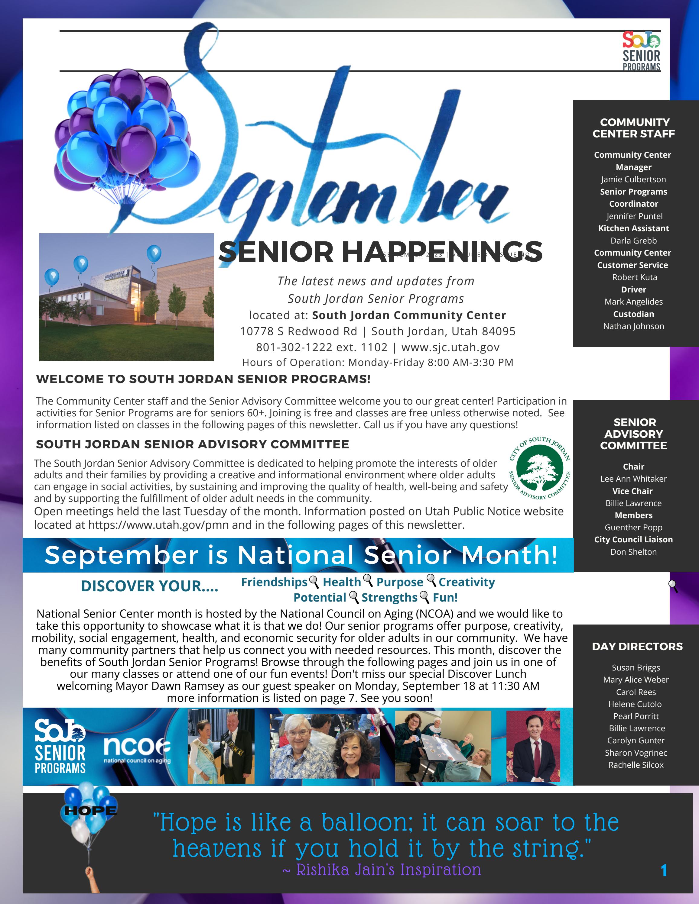 Senior Programs Newsletter - September 2023 by South Jordan City - Issuu