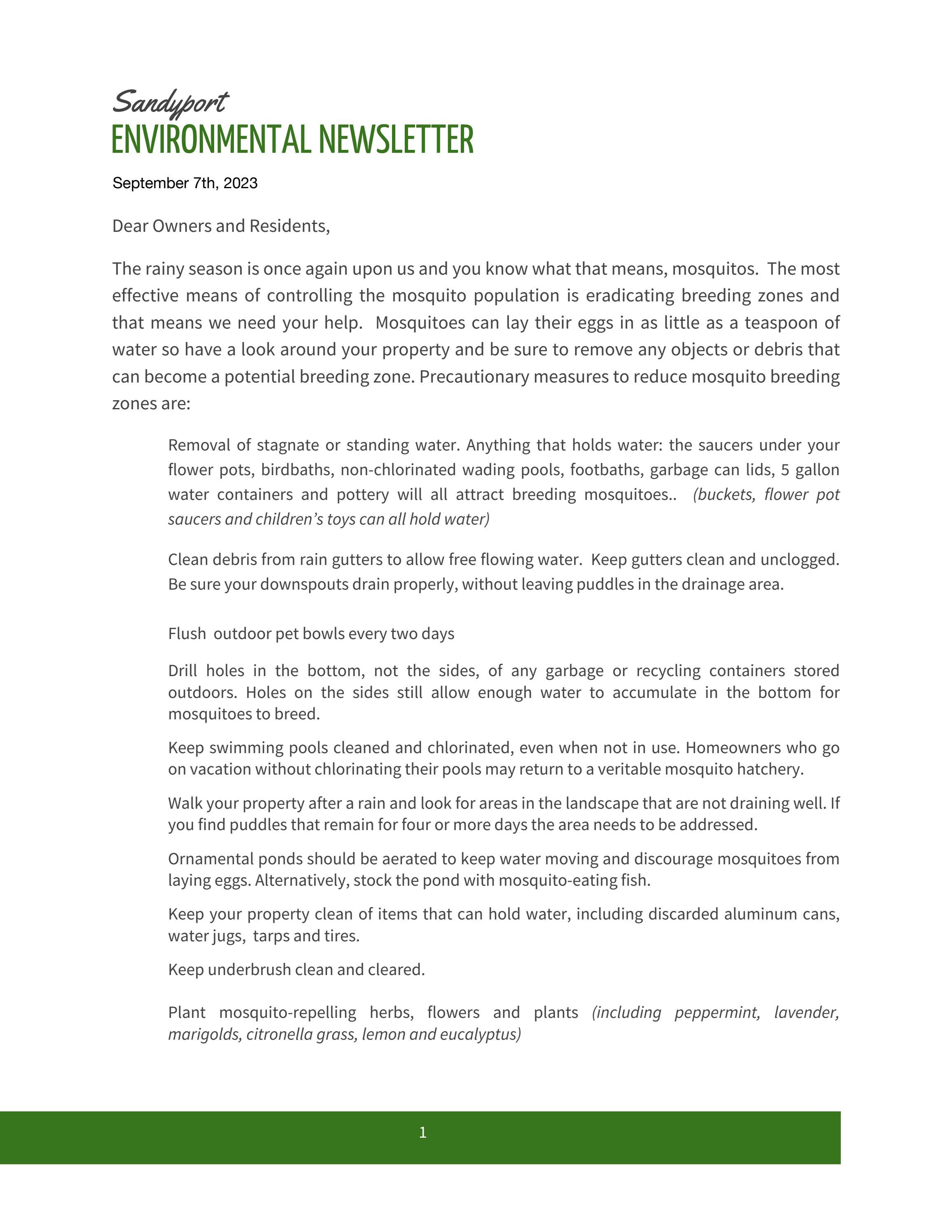 Sandyport Environmental Newsletter by Sandyport Management - Issuu