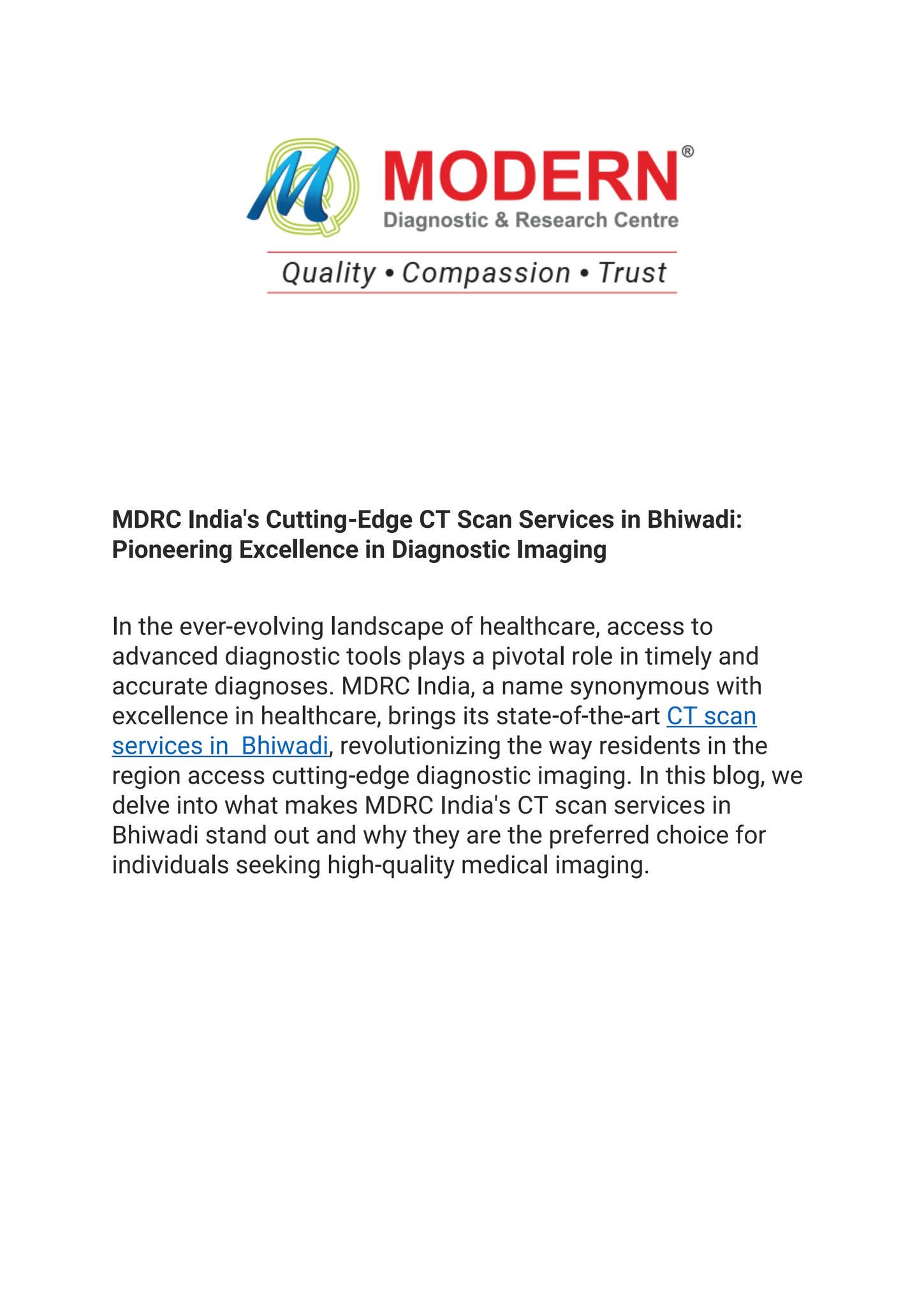 MDRC India's Cutting-Edge CT Scan Services in Bhiwadi: Pioneering ...