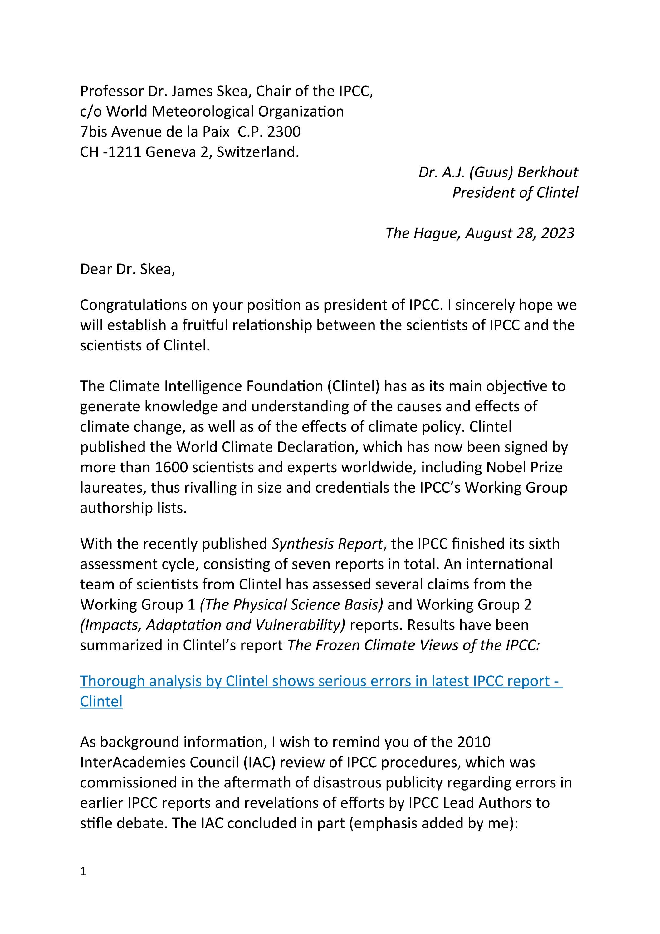 Open Letter to Dr James Skea, Chair of the UN IPCC - Clintel by John A ...
