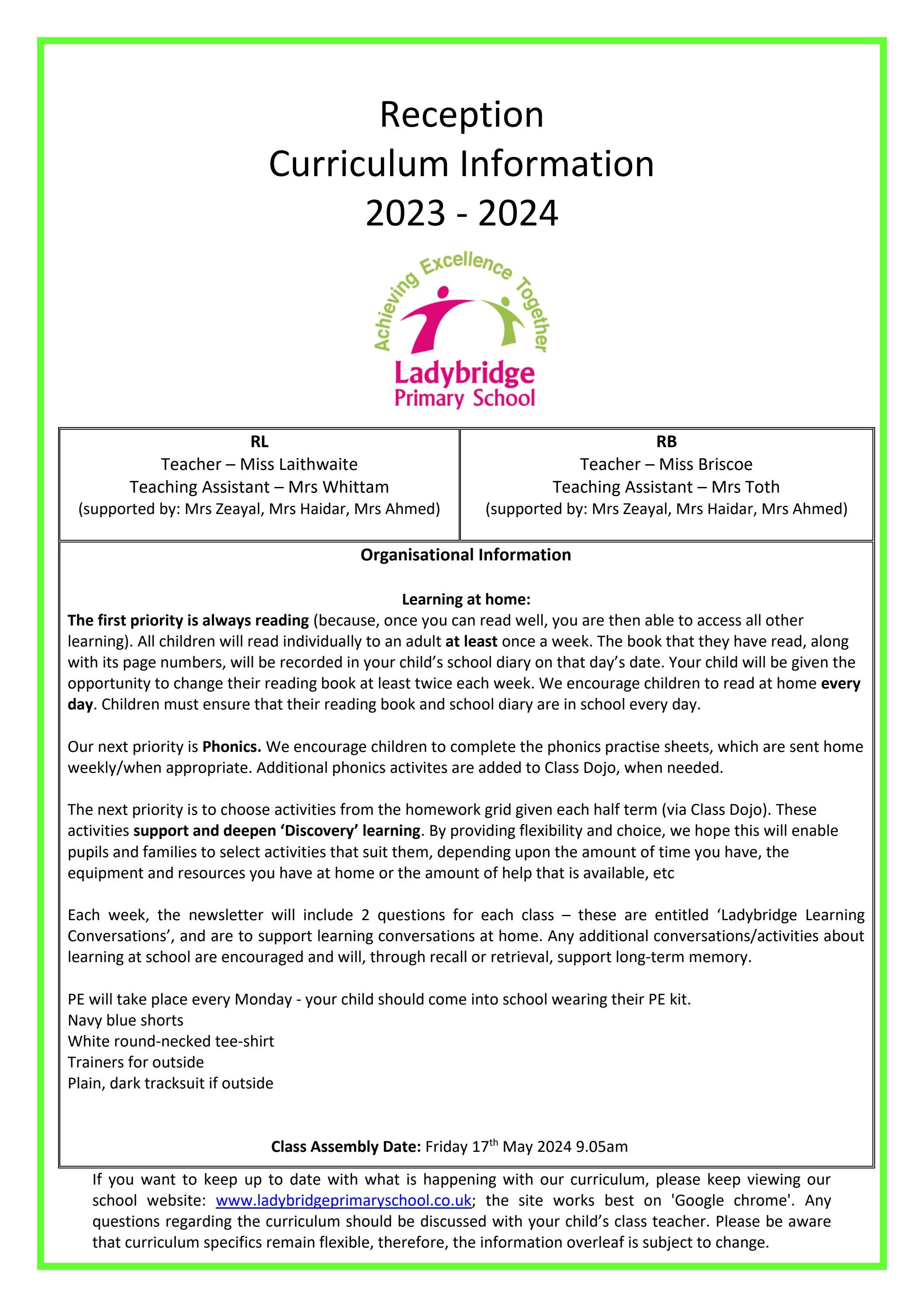 Reception Curriculum Newsletter by Schudio - Issuu