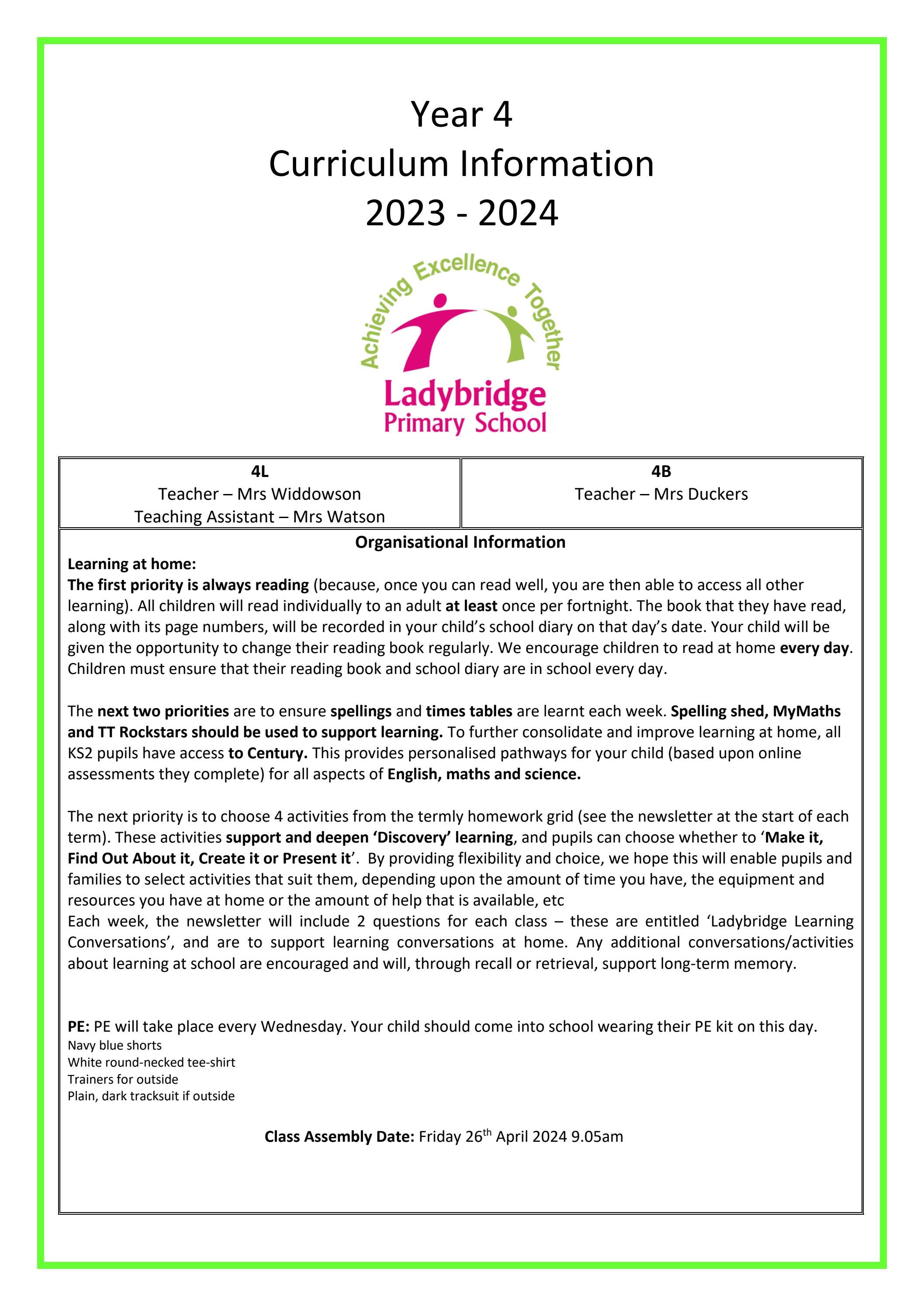 Year 4 Curriculum Information by Schudio - Issuu