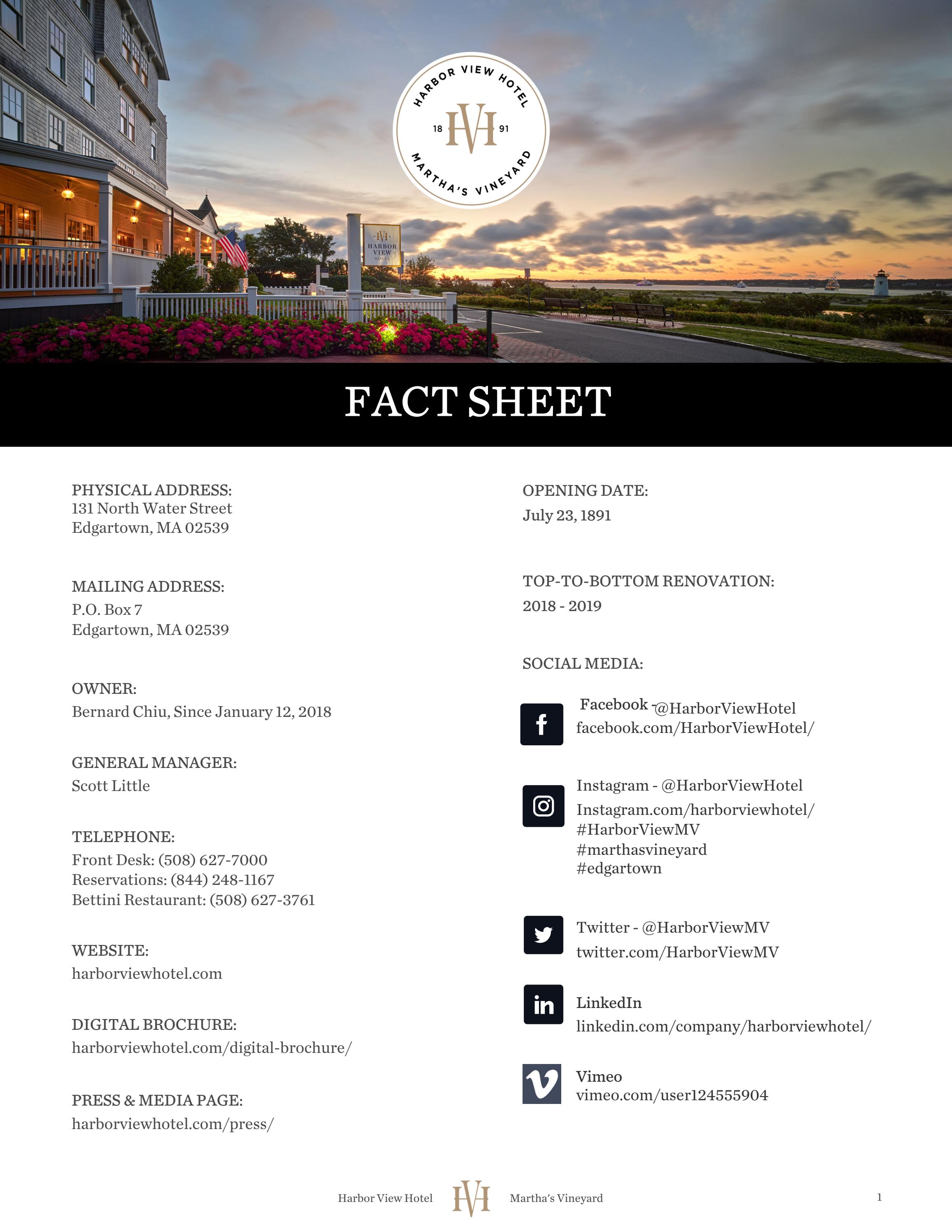 Harbor View Hotel Fact Sheet by harborviewhotel - Issuu