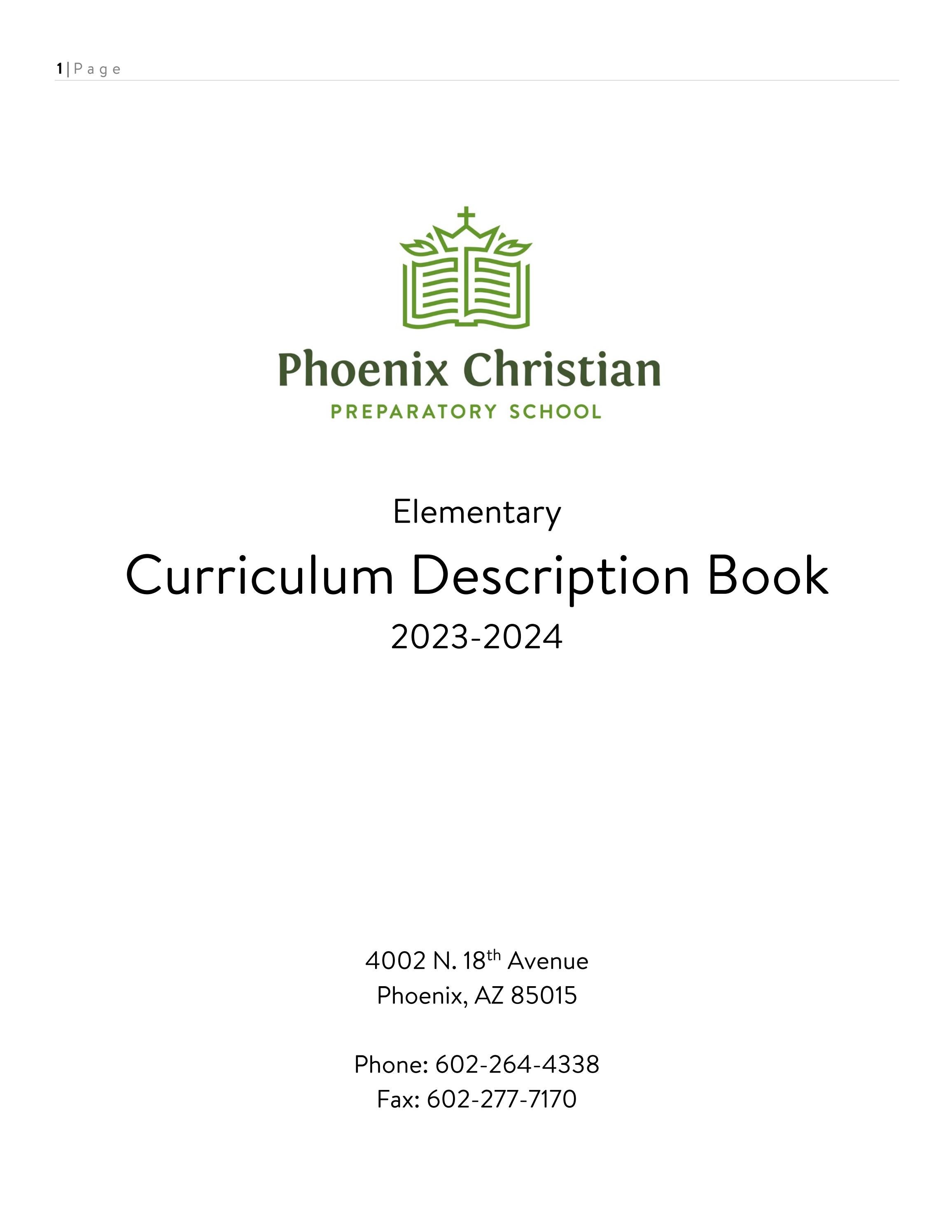 Phoenix Christian Preparatory School K-5 Curriculum Guide by Phoenix Christian Preparatory ...