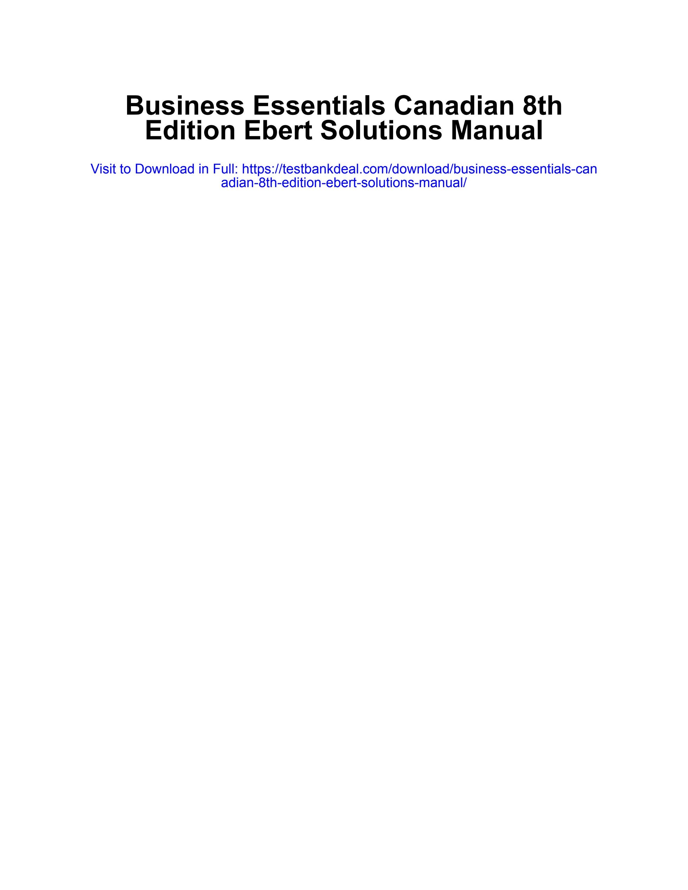 Business essentials canadian 8th edition ebert solutions manual by ...