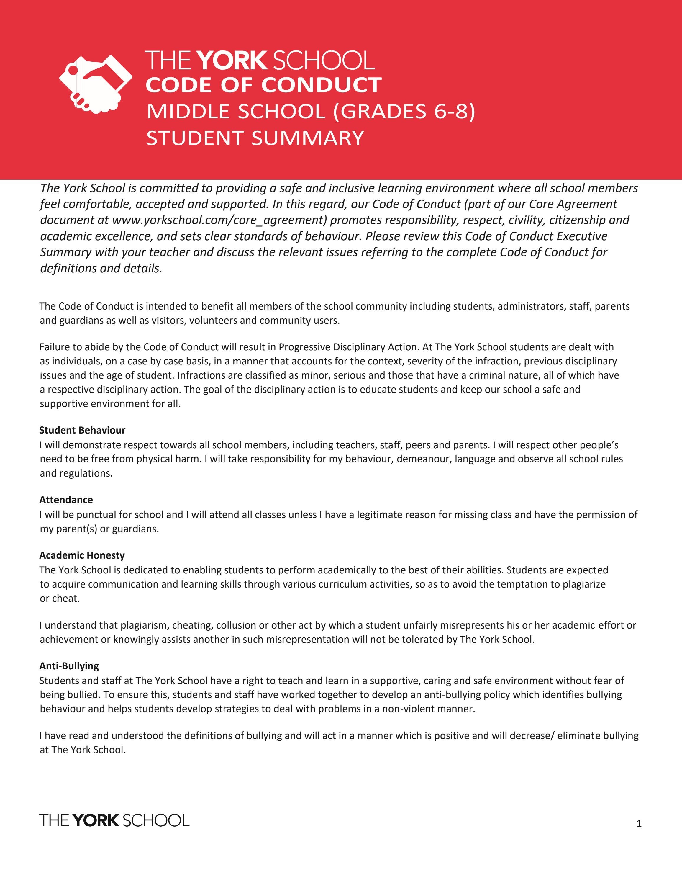 The York School Code of Conduct - Middle School 2023-2024 by The York ...