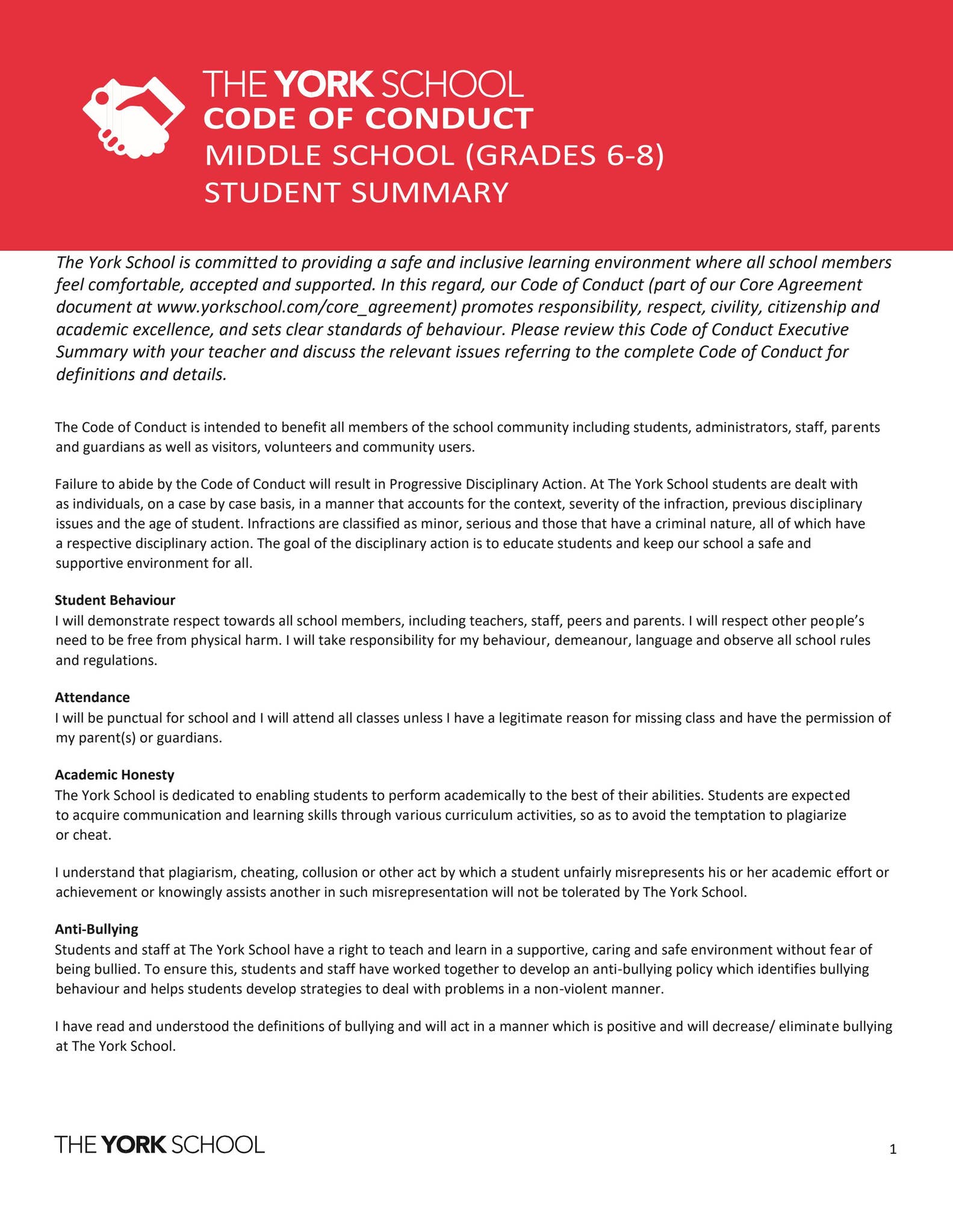 The York School Code of Conduct - Middle School 2023-2024 by The York ...