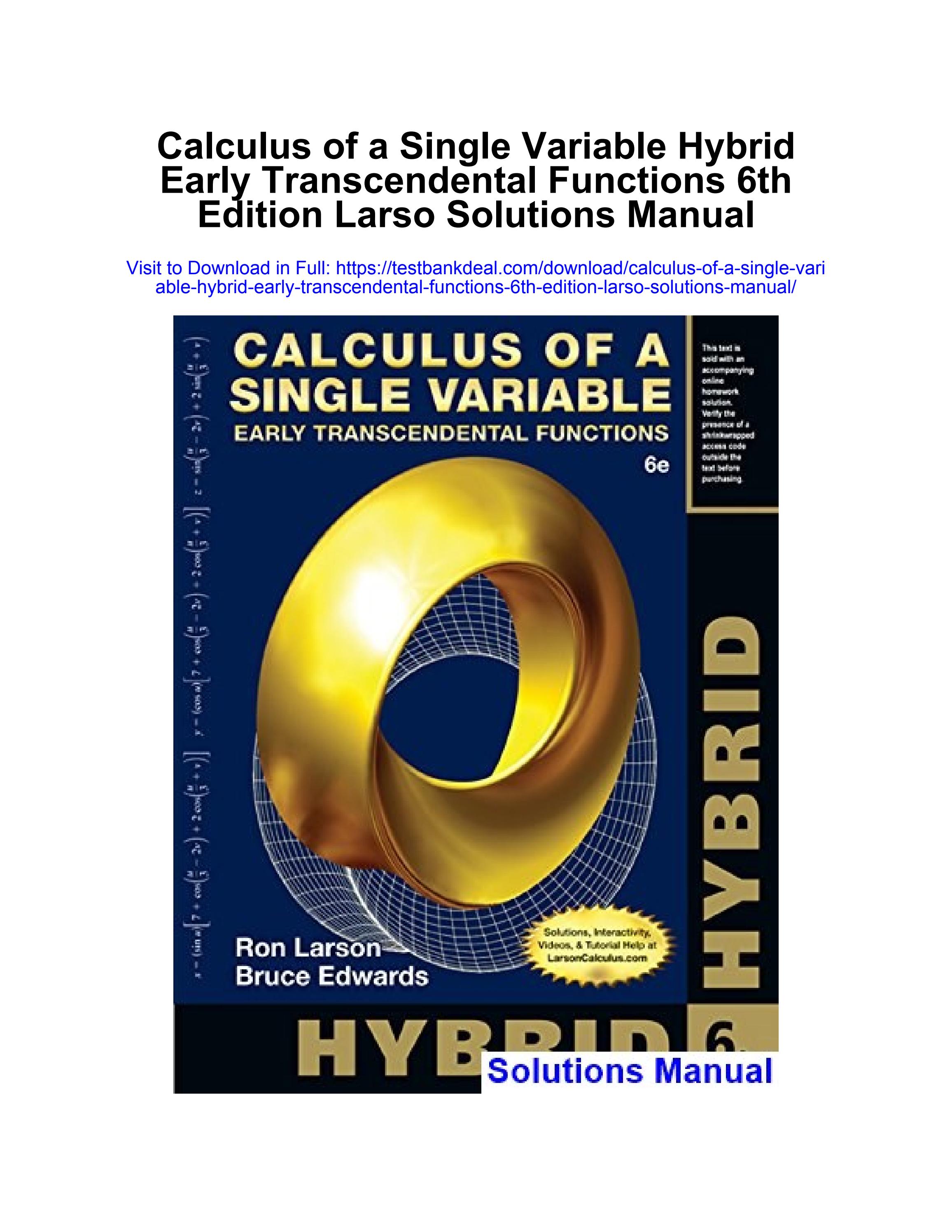 Calculus of a single variable hybrid early transcendental functions 6th ...