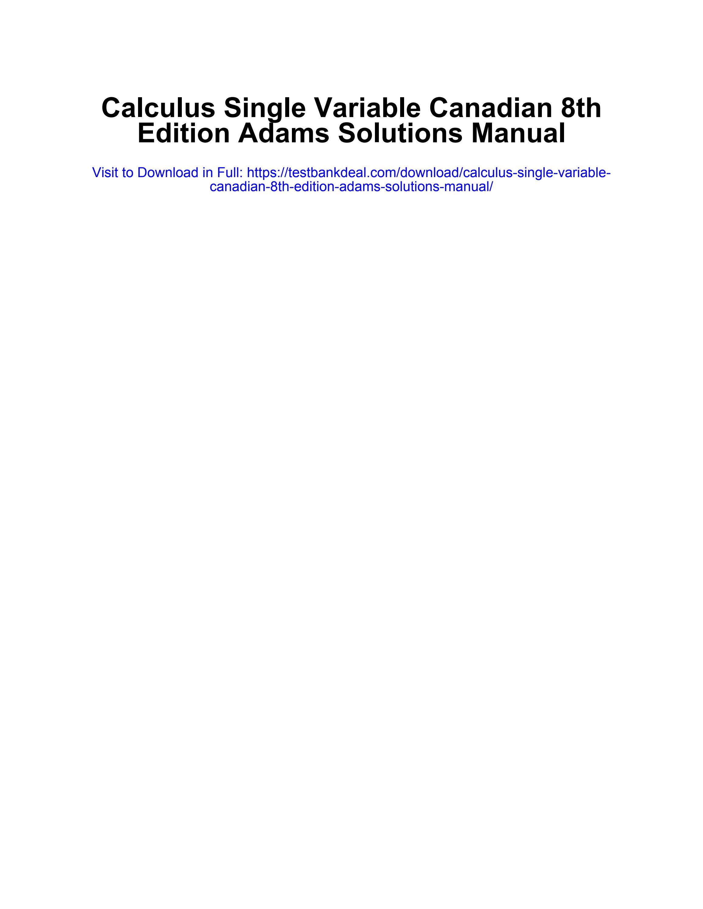 Calculus single variable canadian 8th edition adams solutions manual by ...