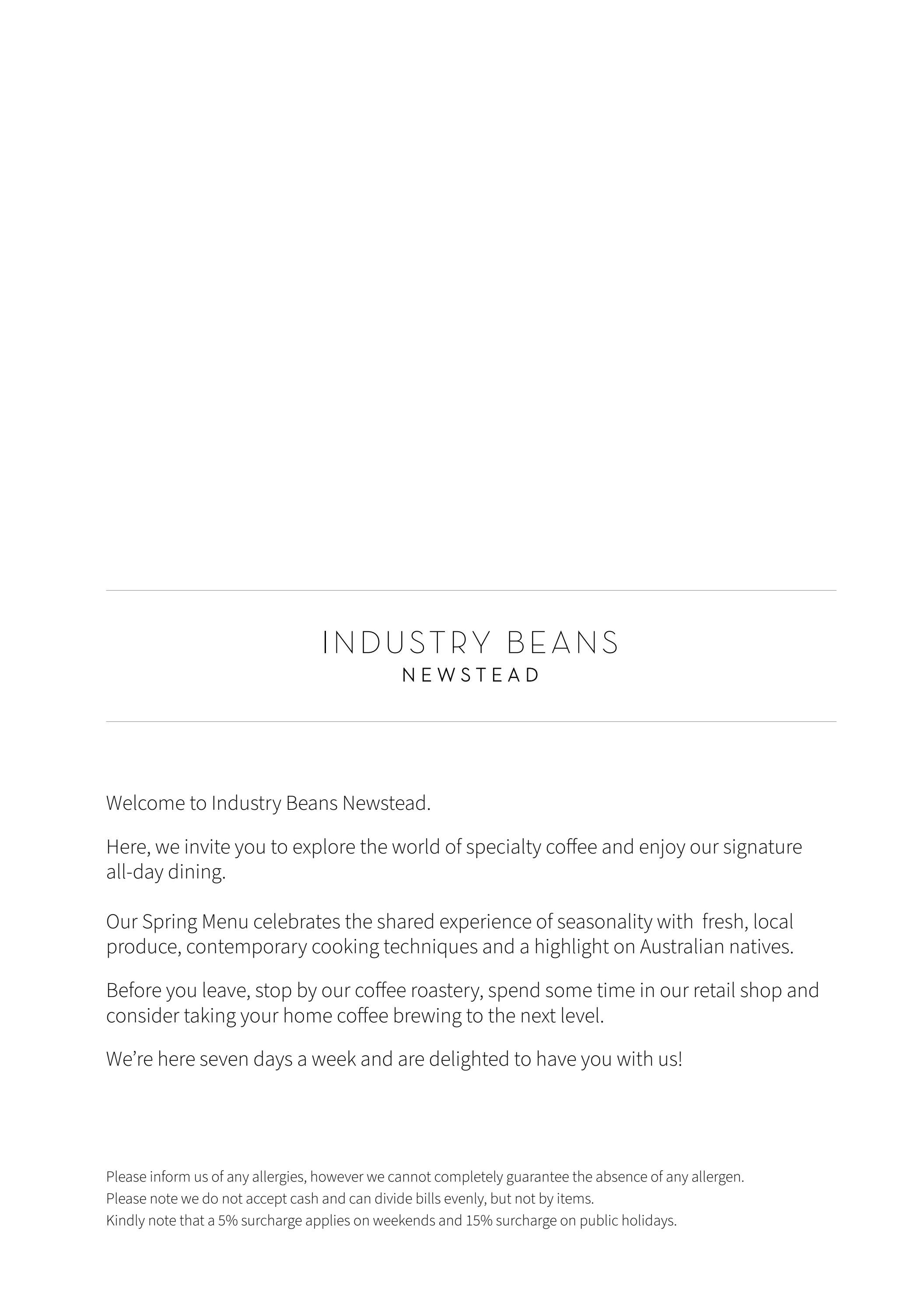 Industry Beans Newstead Menu Spring 0923 by industrybeans - Issuu
