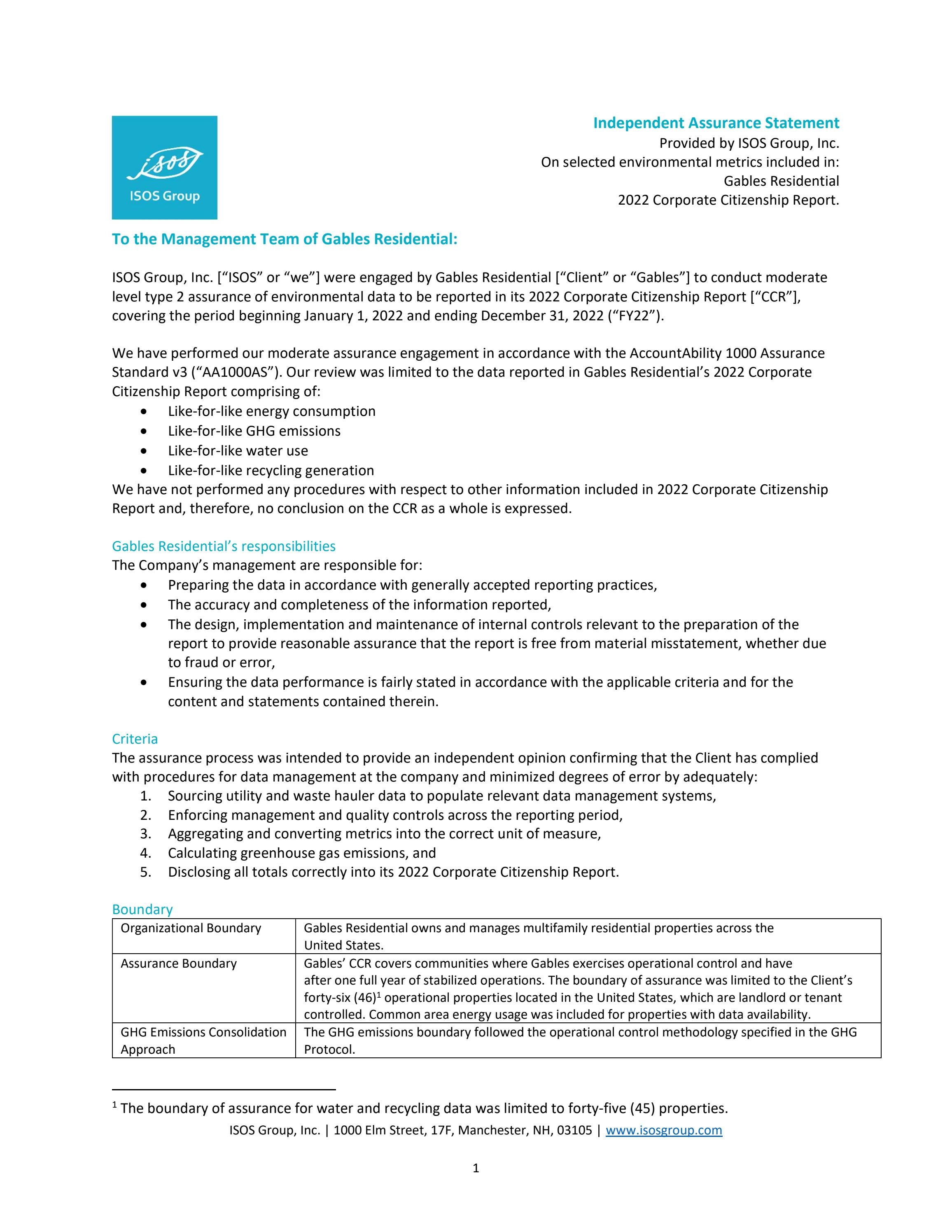 2022 CCR Assurance Statement by Gables Residential - Issuu