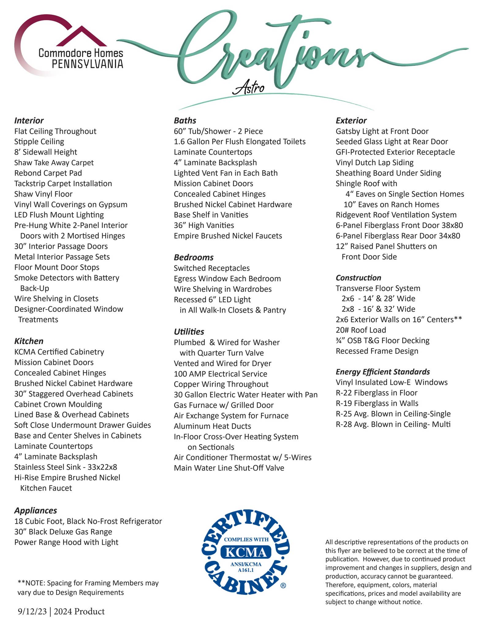 Astro Creations Standard Features by Commodore Homes, LLC - Issuu
