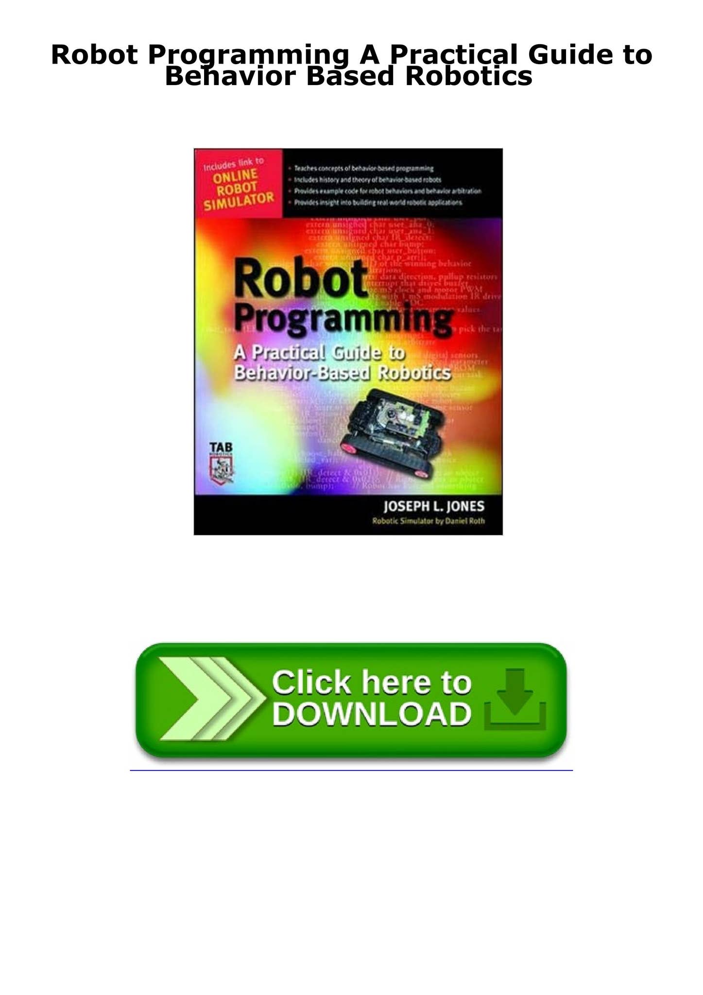 READ /(EBOOK) Robot Programming A Practical Guide to Behavior Based Robotics 7661923 by ...