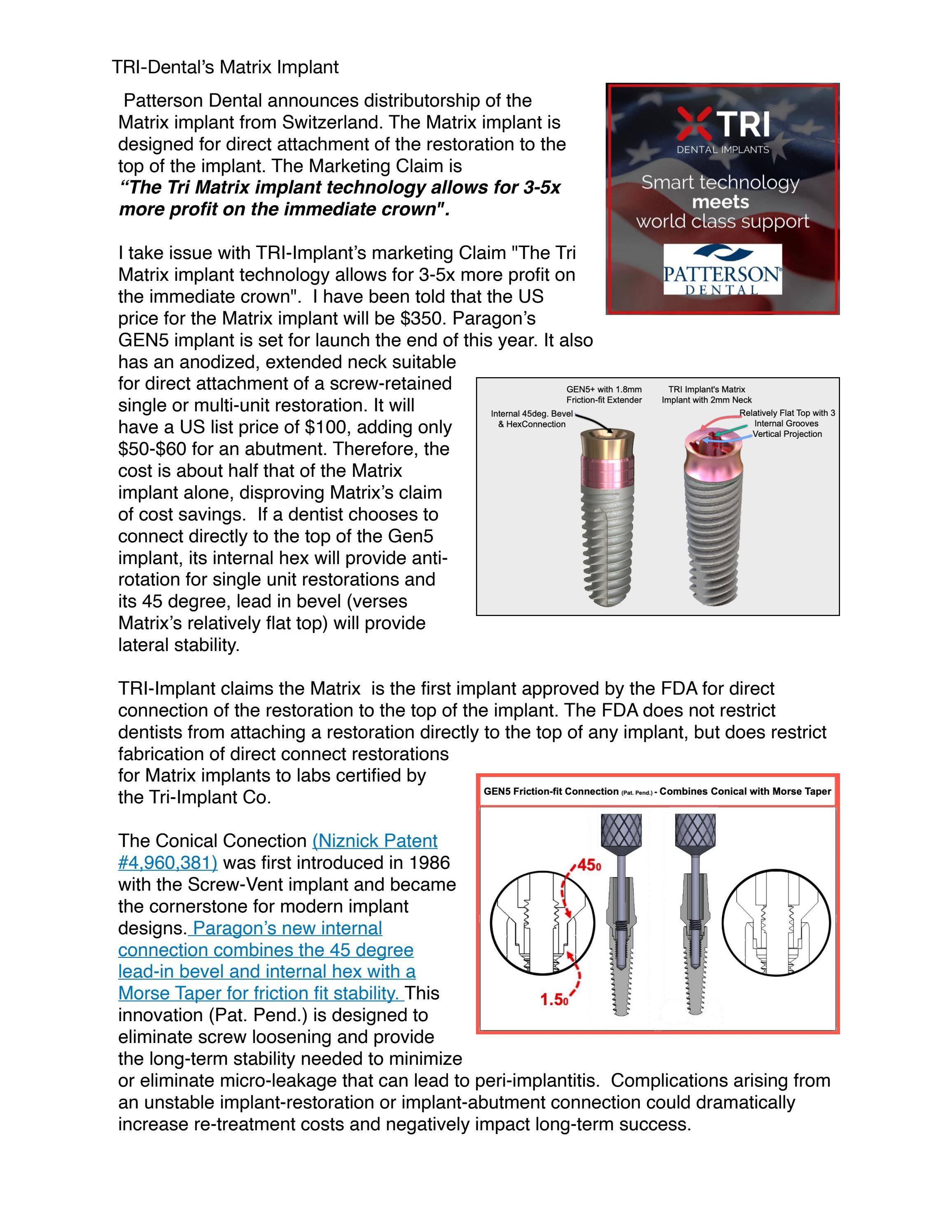 Analysis Of Shortcomings of Matrix's Implants In Contrast To GEN5 ...