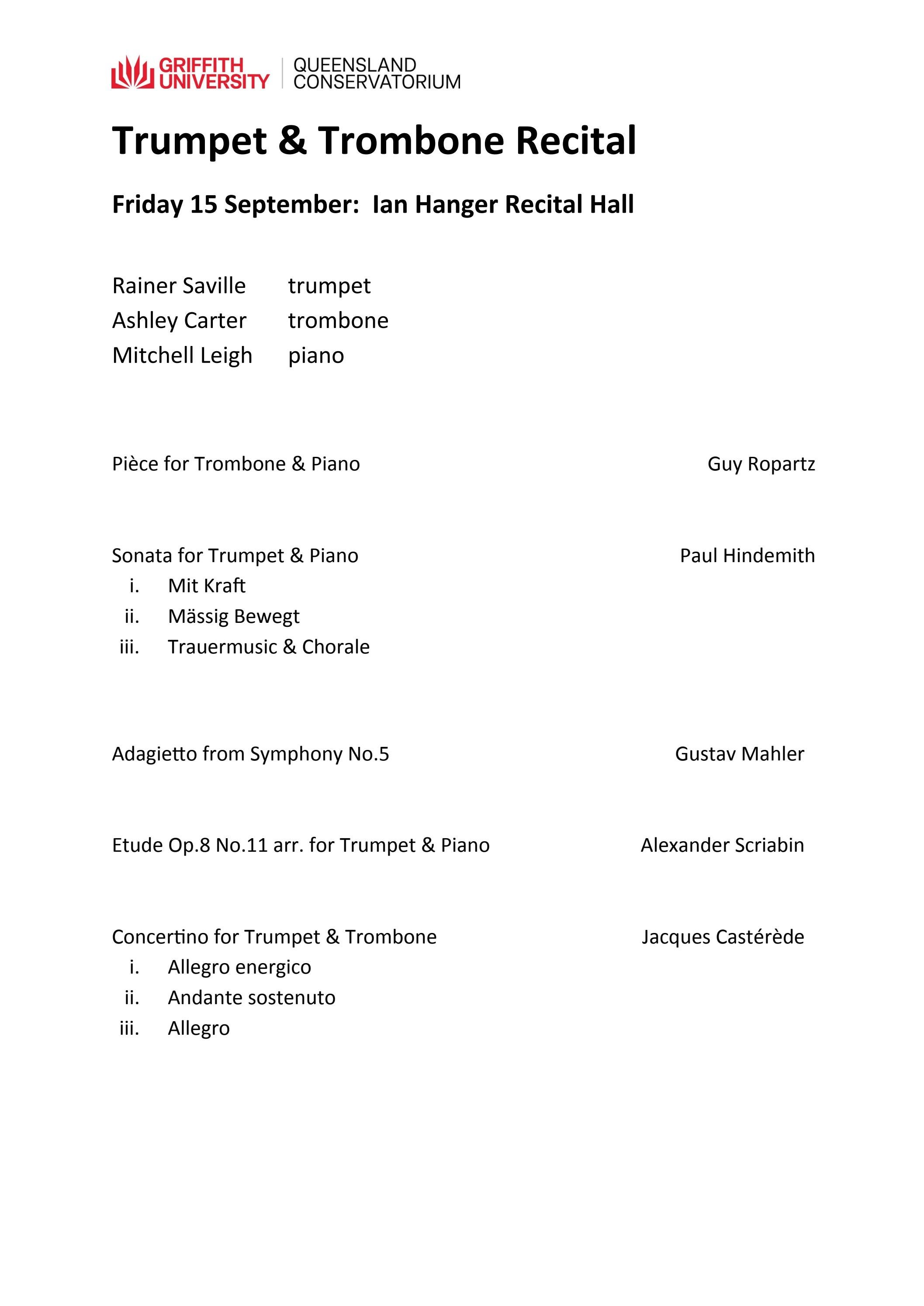Trumpet & Trombone Recital Program by Queensland Conservatorium ...