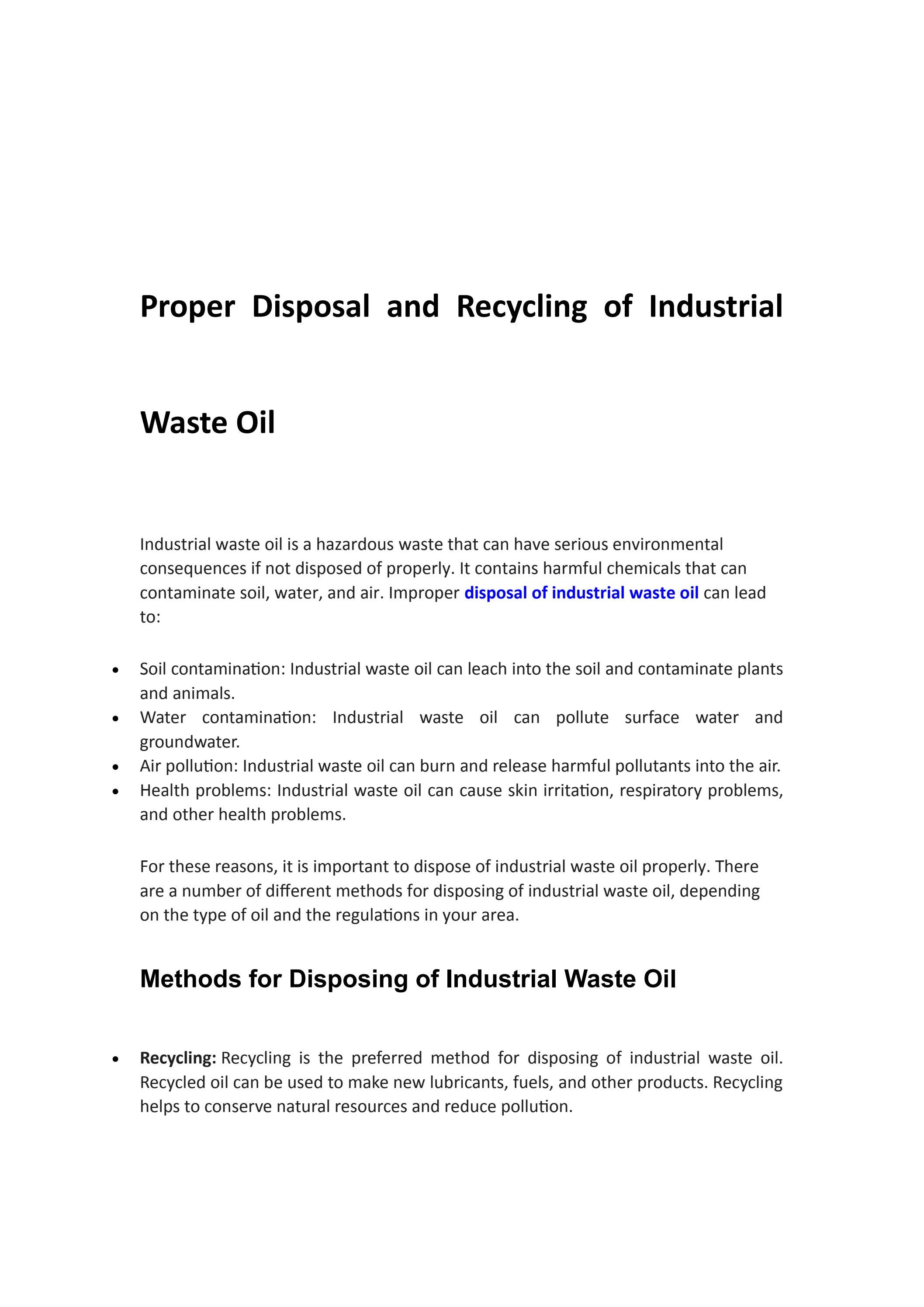 Proper Disposal and Recycling of Industrial Waste Oil by Doralee2303 ...