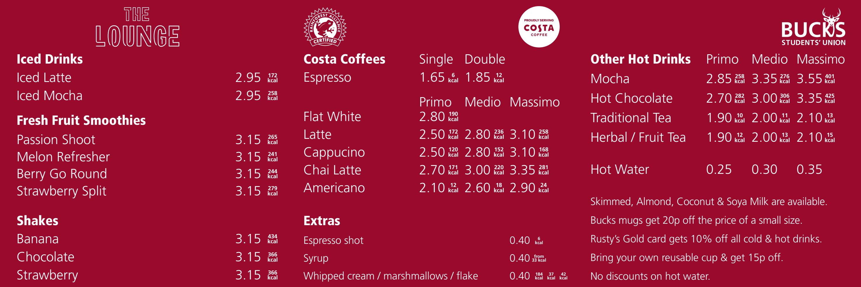 Costa menu 2023 by Bucks Students' Union - Issuu