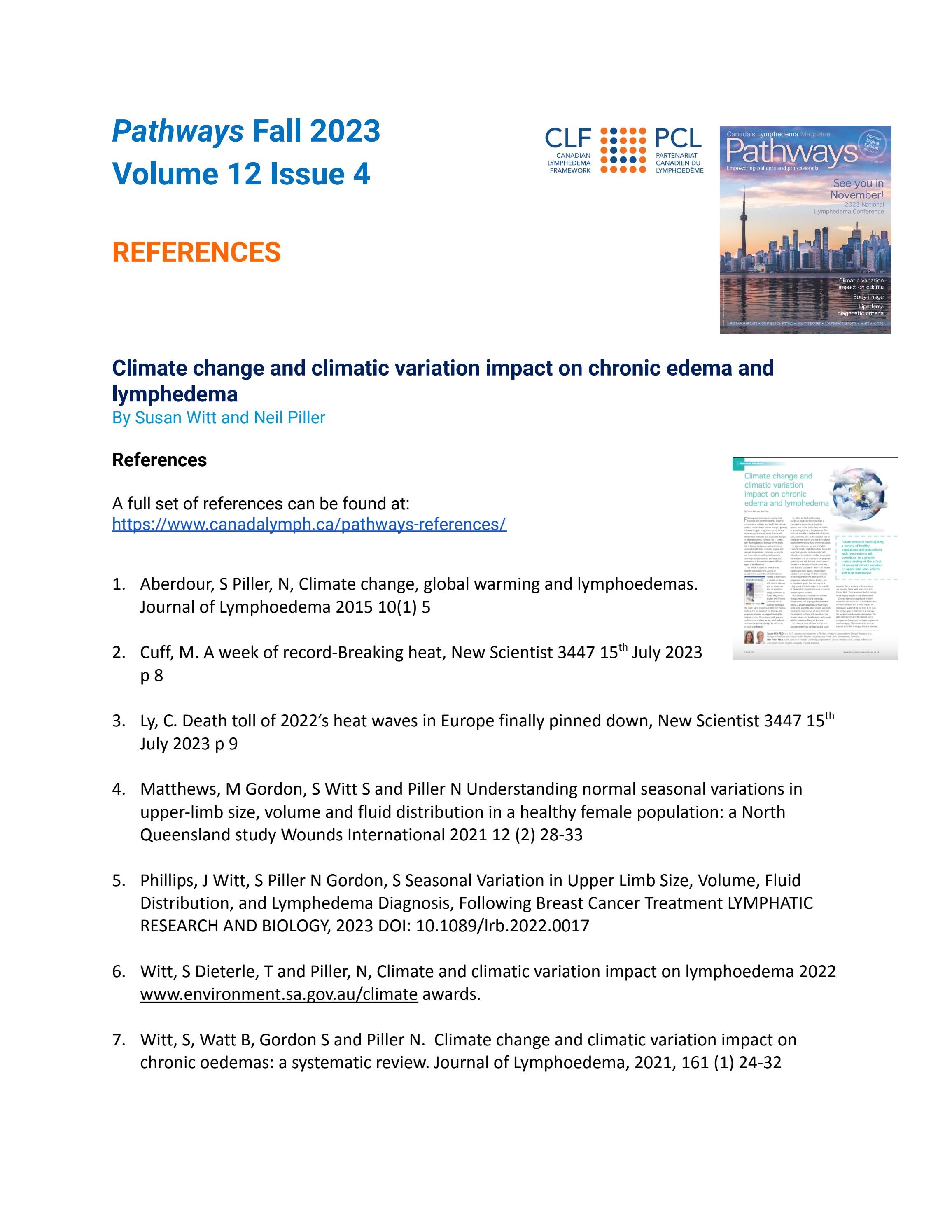 Pathways Fall 2023 (Volume 12, Issue 4) REFERENCES by Canadian Lymphedema Framework - Issuu