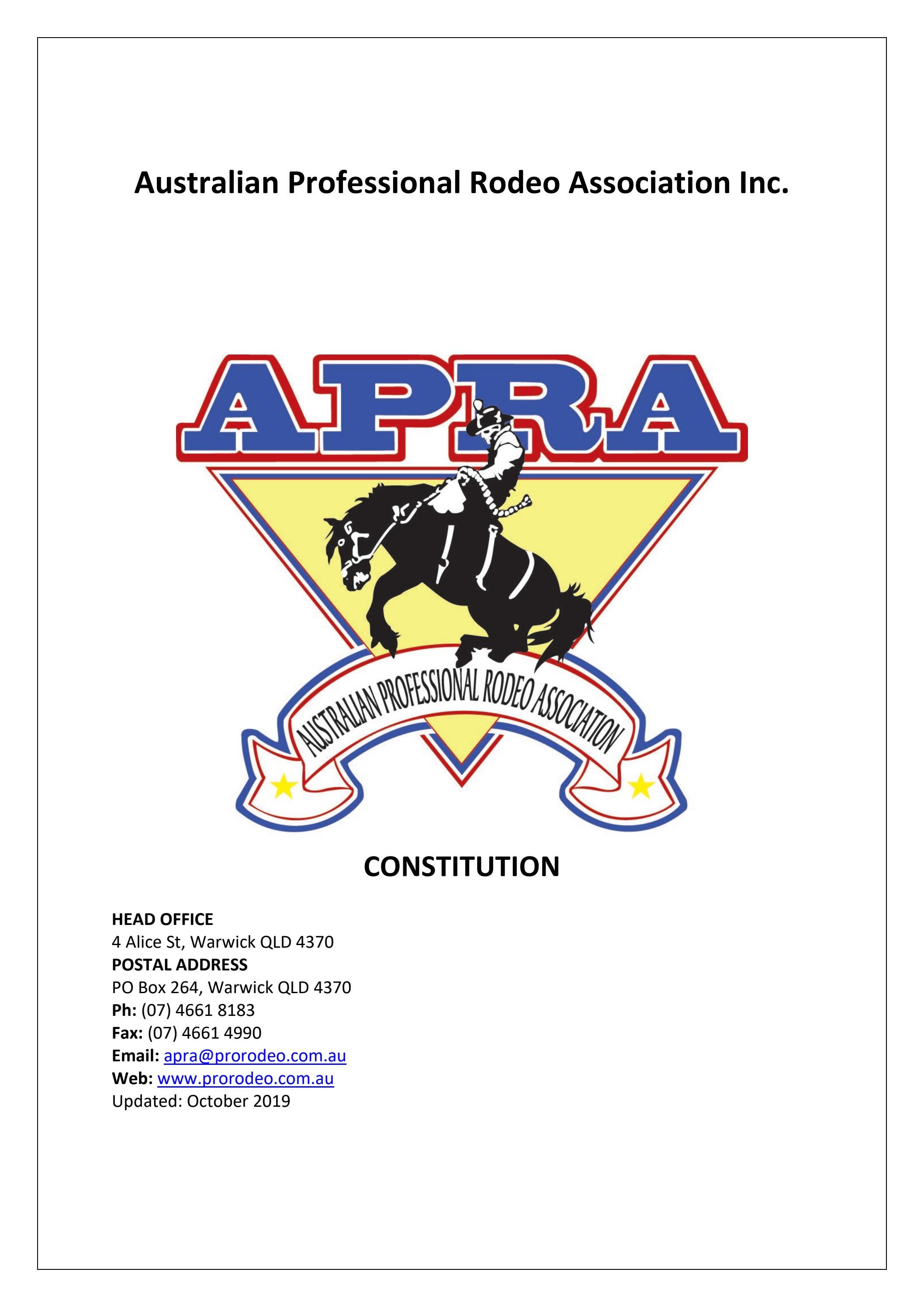 CONSTITUTION December 2022 by Australian Professional Rodeo Association ...