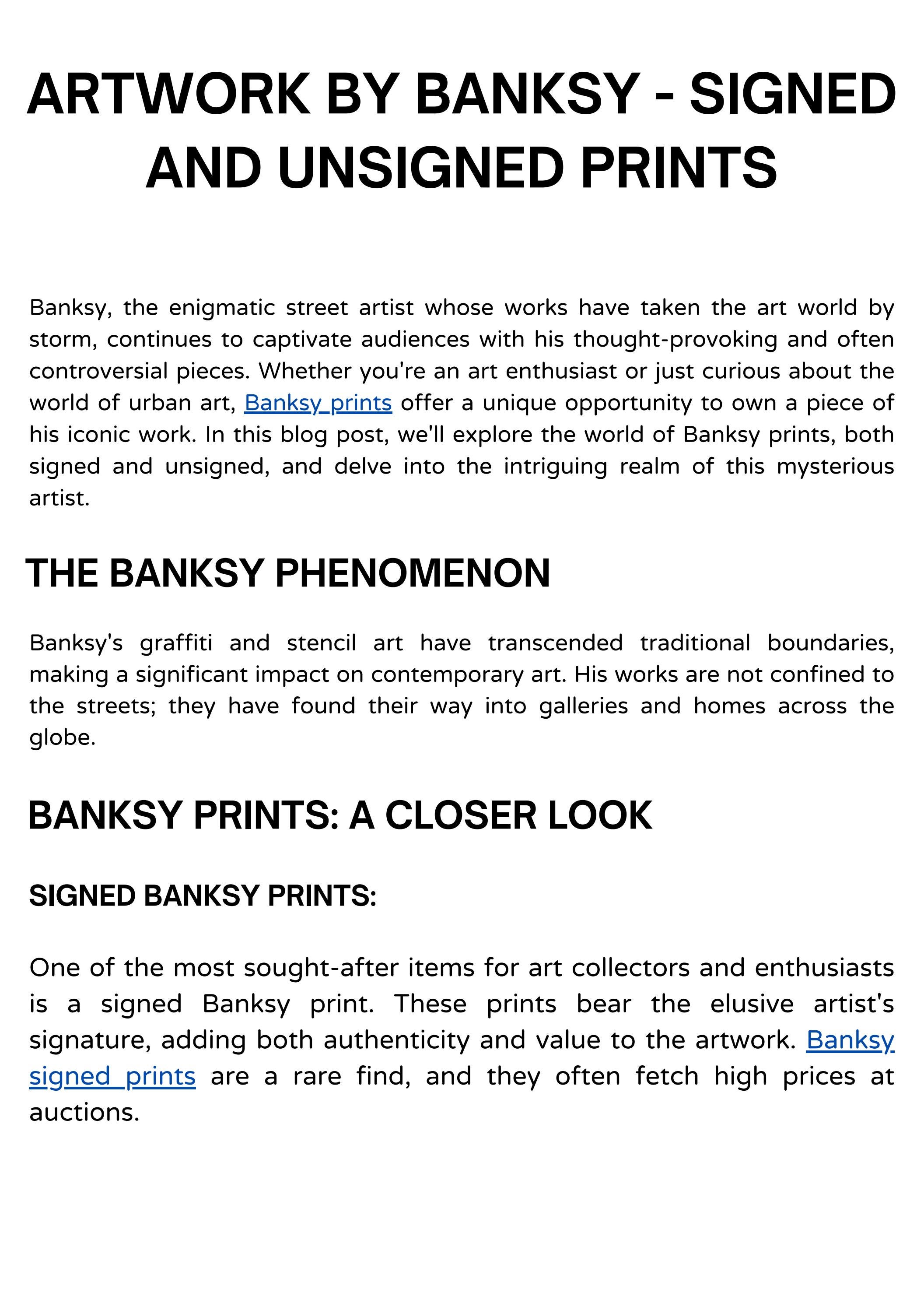Artwork by Banksy - Signed and Unsigned Prints by 727Gallery - Issuu