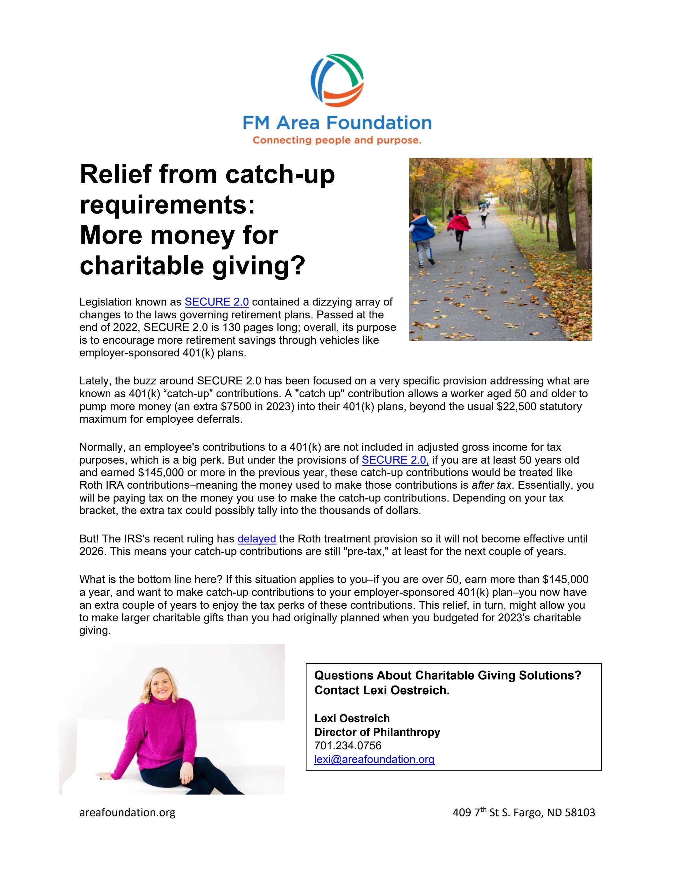 Relief from catch-up requirements: More money for charitable giving? by ...