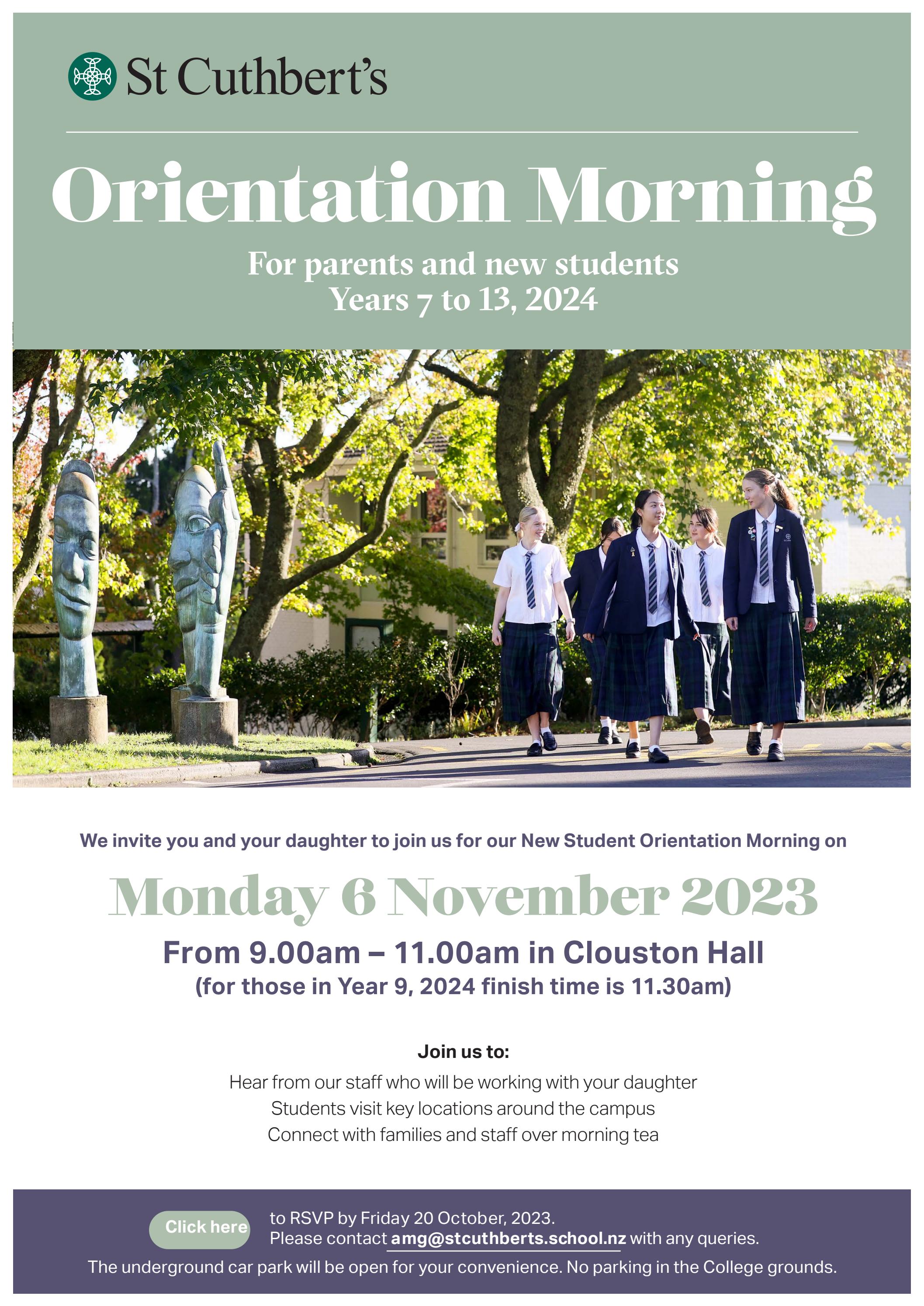 2024 New Senior Students Orientation Invite by St Cuthbert's College ...