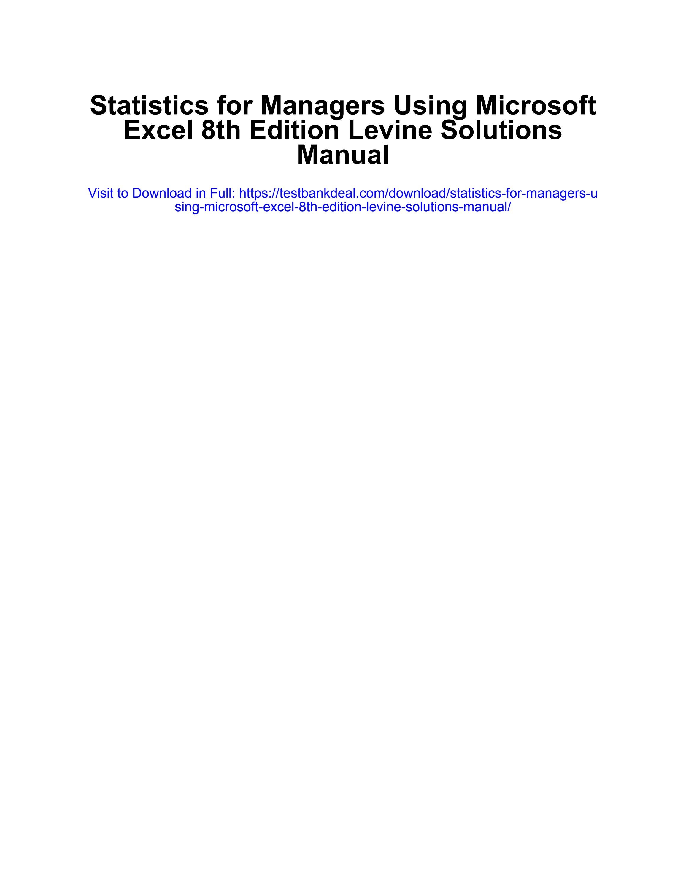 Statistics for managers using microsoft excel 8th edition levine ...