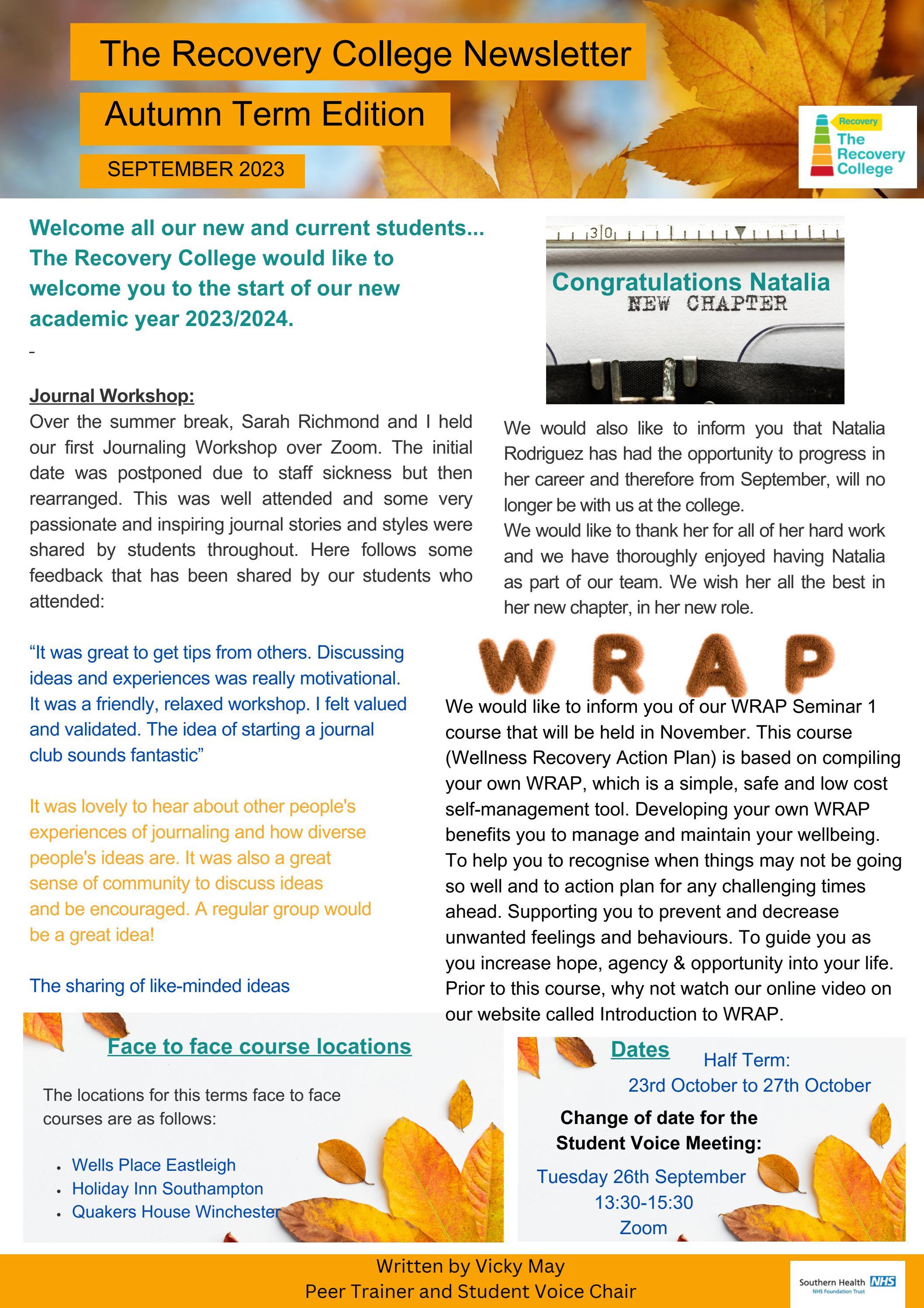 Recovery College Newsletter - Autumn 2023 Edition by Southern Health ...