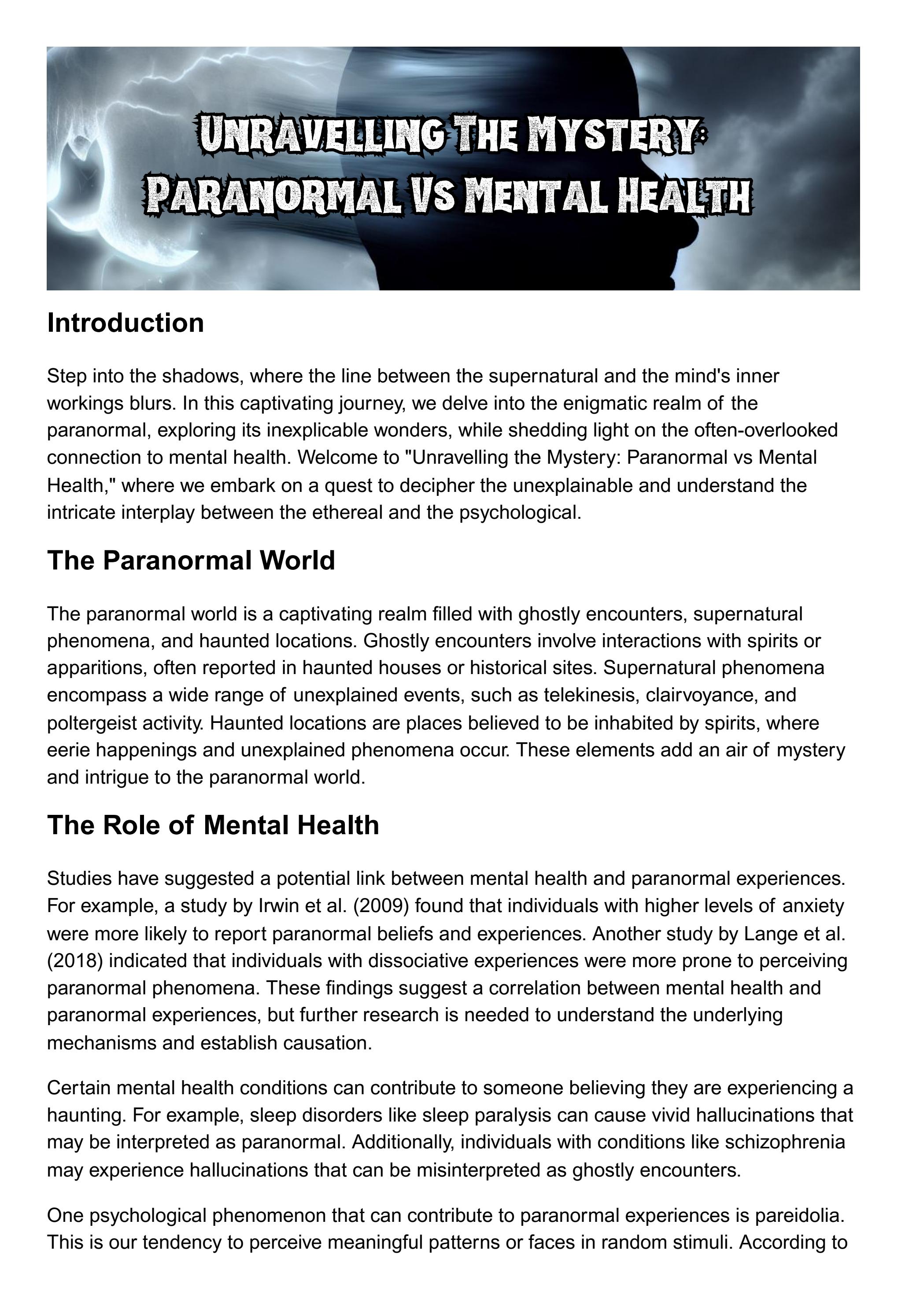 Unraveling The Mystery: Paranormal Vs Mental Health by ...