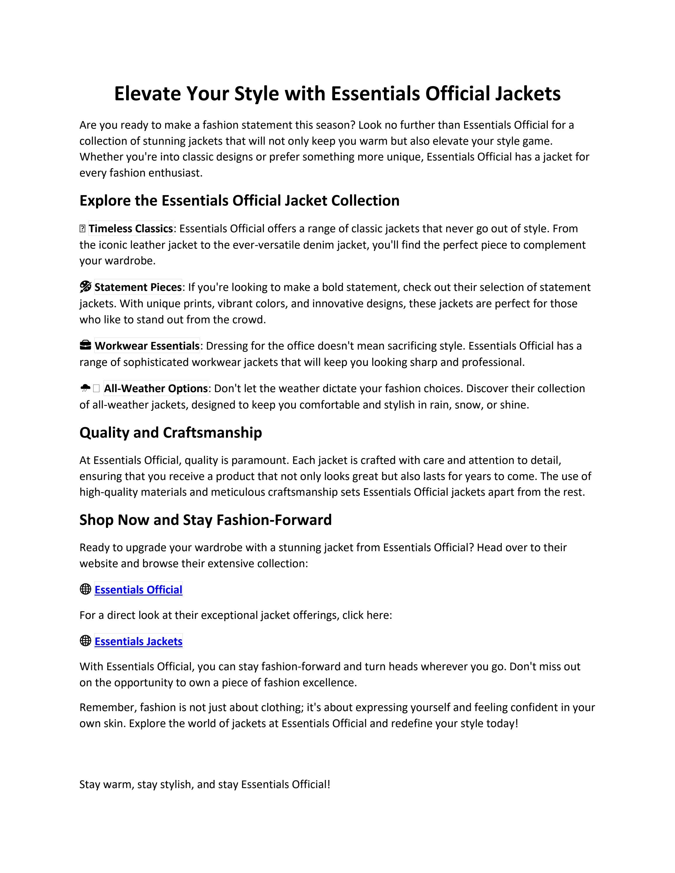 Elevate Your Style with Essentials Official Jackets Are you ready to ...