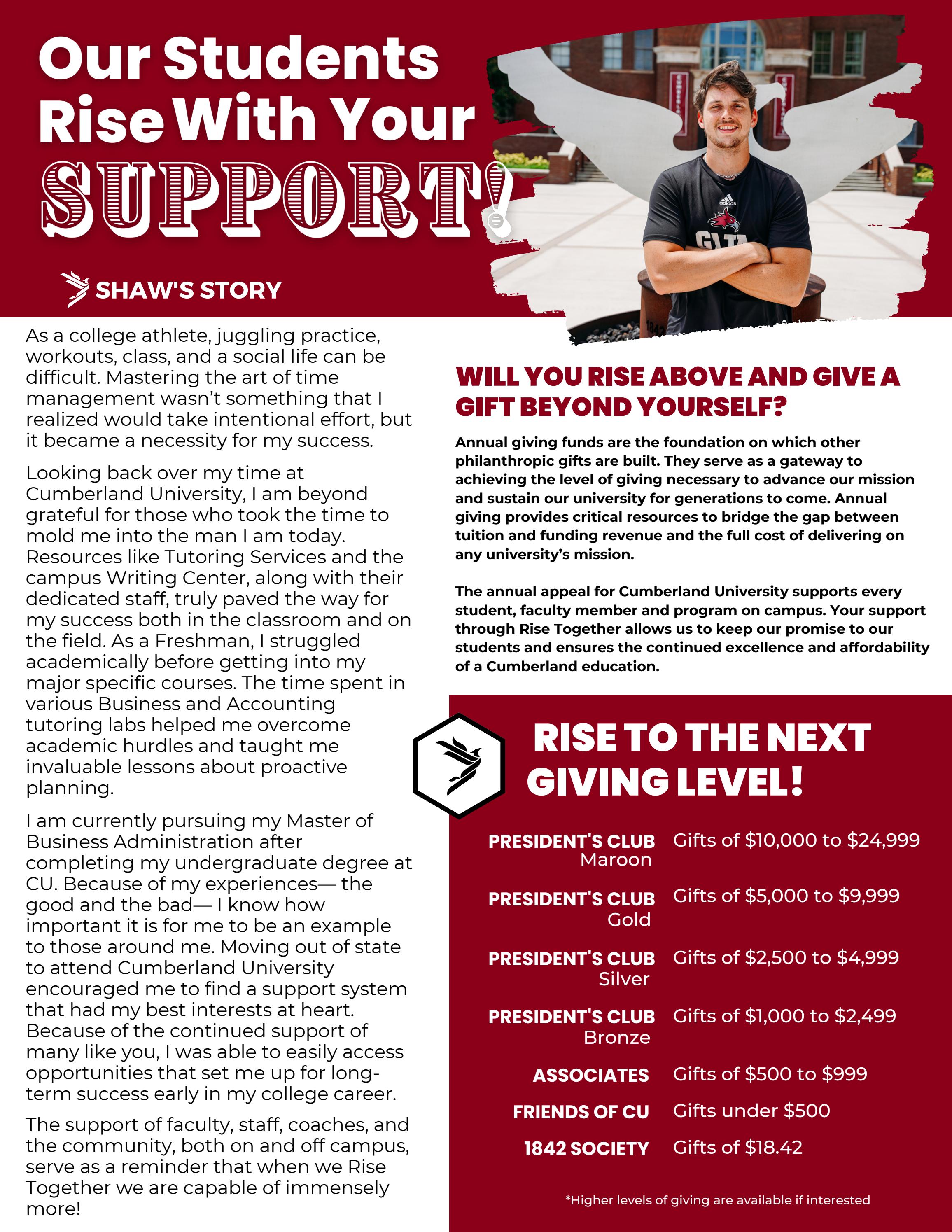 Rise Together Annual Giving Appeal 2023 by Cumberland University - Issuu